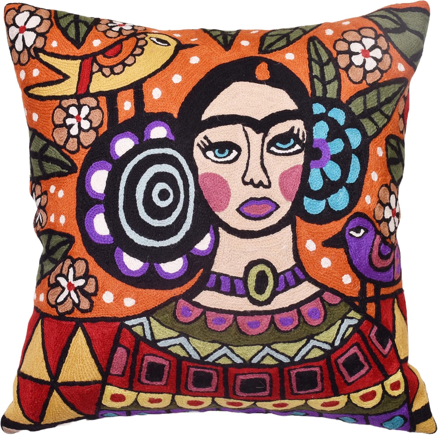 Amazon.com: Frida Kahlo Inspired Pillow Cover Orange Mexican Art ...