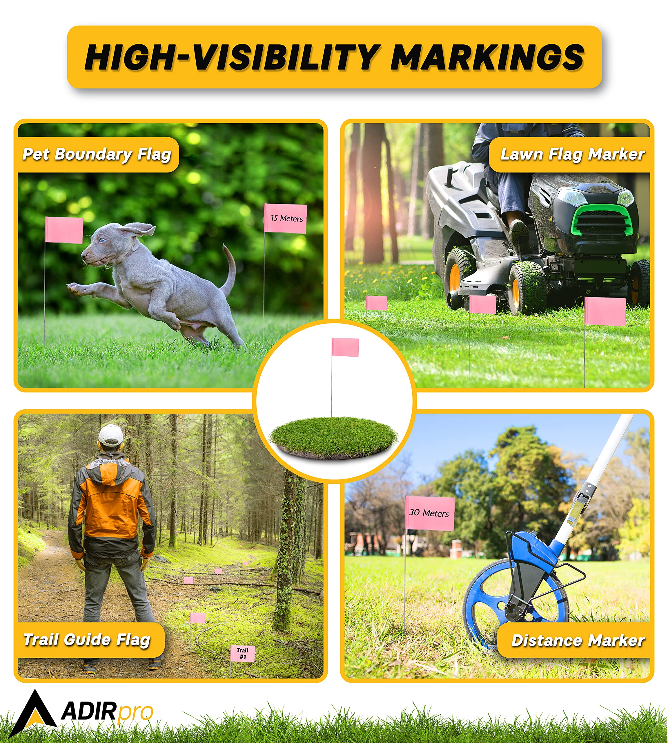 Snapklik.com : AdirPro 2x3 Stake Flags - 100 Pack Pet Boundary Flag ...
