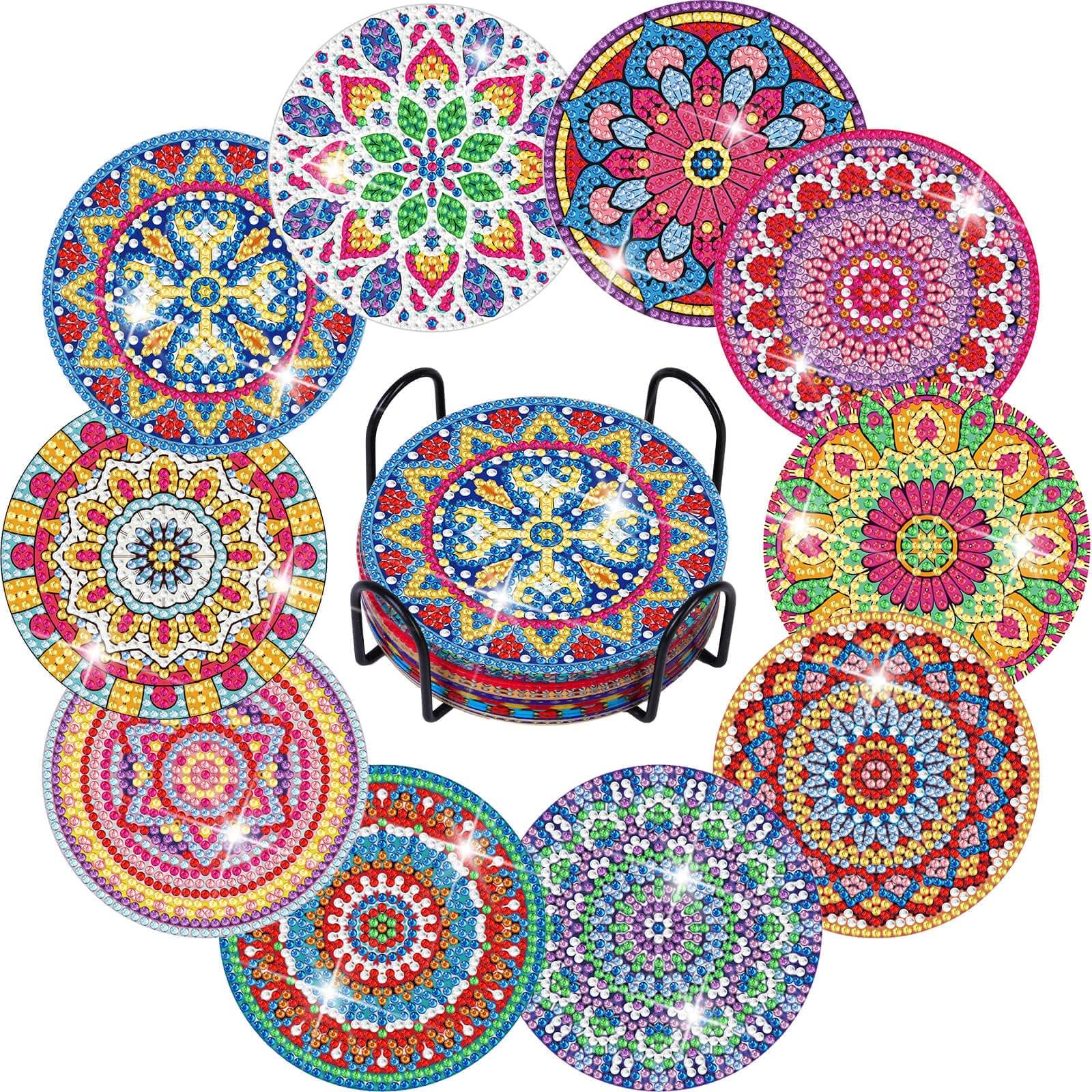 Diamond Painting Art Coasters Kits, 10 Pieces Mandala Diamond Painting ...
