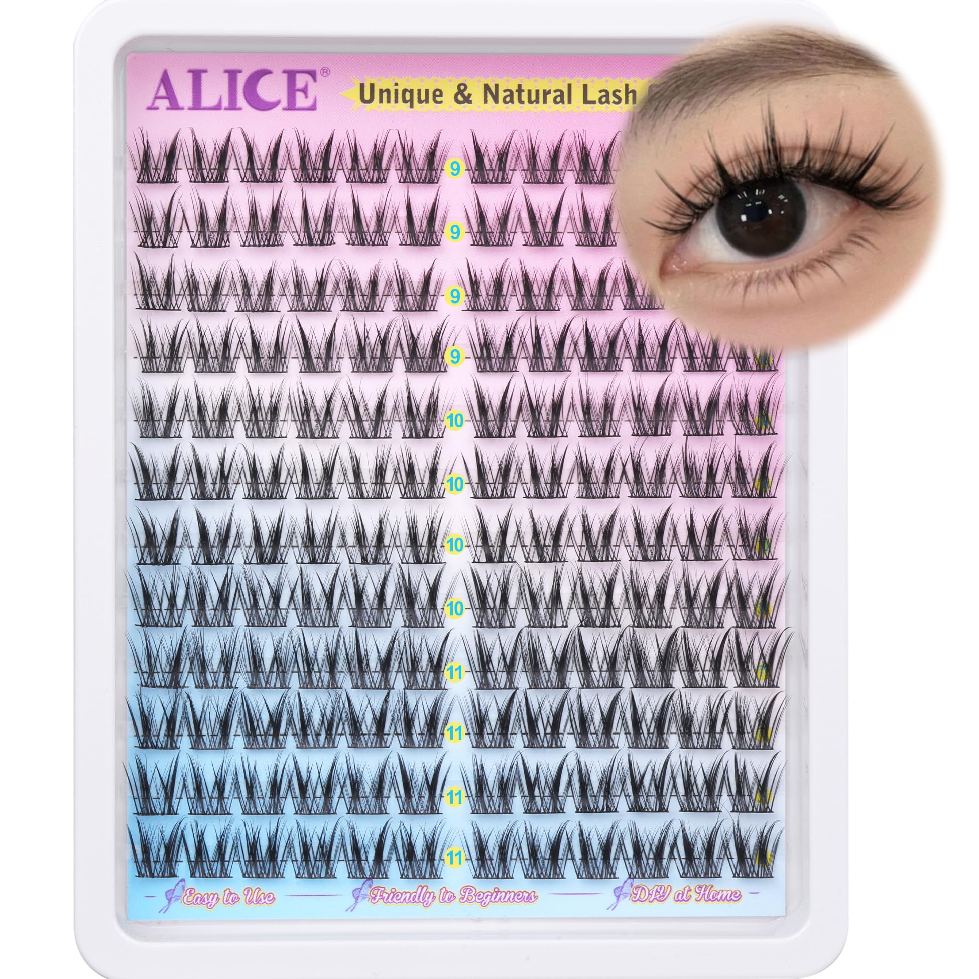ALICE Natural Lash Clusters DIY Eyelash Extensions 9-11mm Short C Curl ...