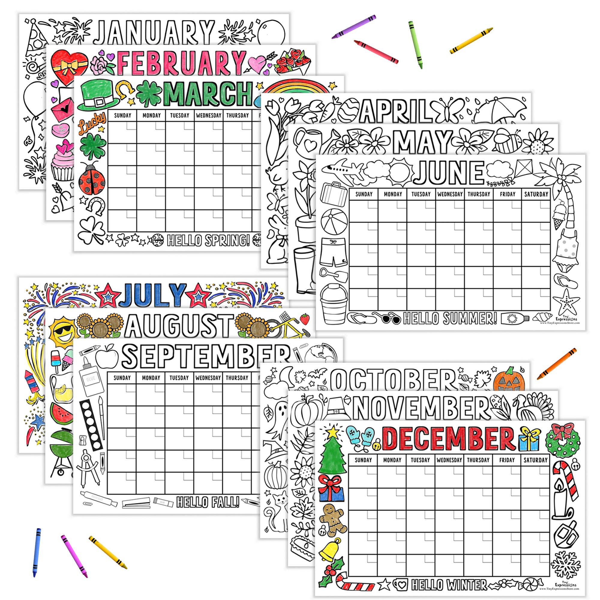 Tiny Expressions Kids Coloring Calendar 12 Months 11 X 17 | Desertcart ...
