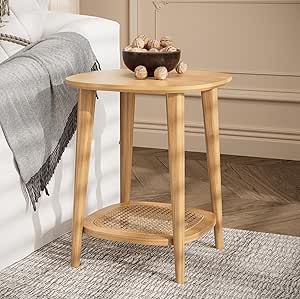 Amazon.com: Boho End Table with Rattan Storage Shelf ,Square Sofa ...