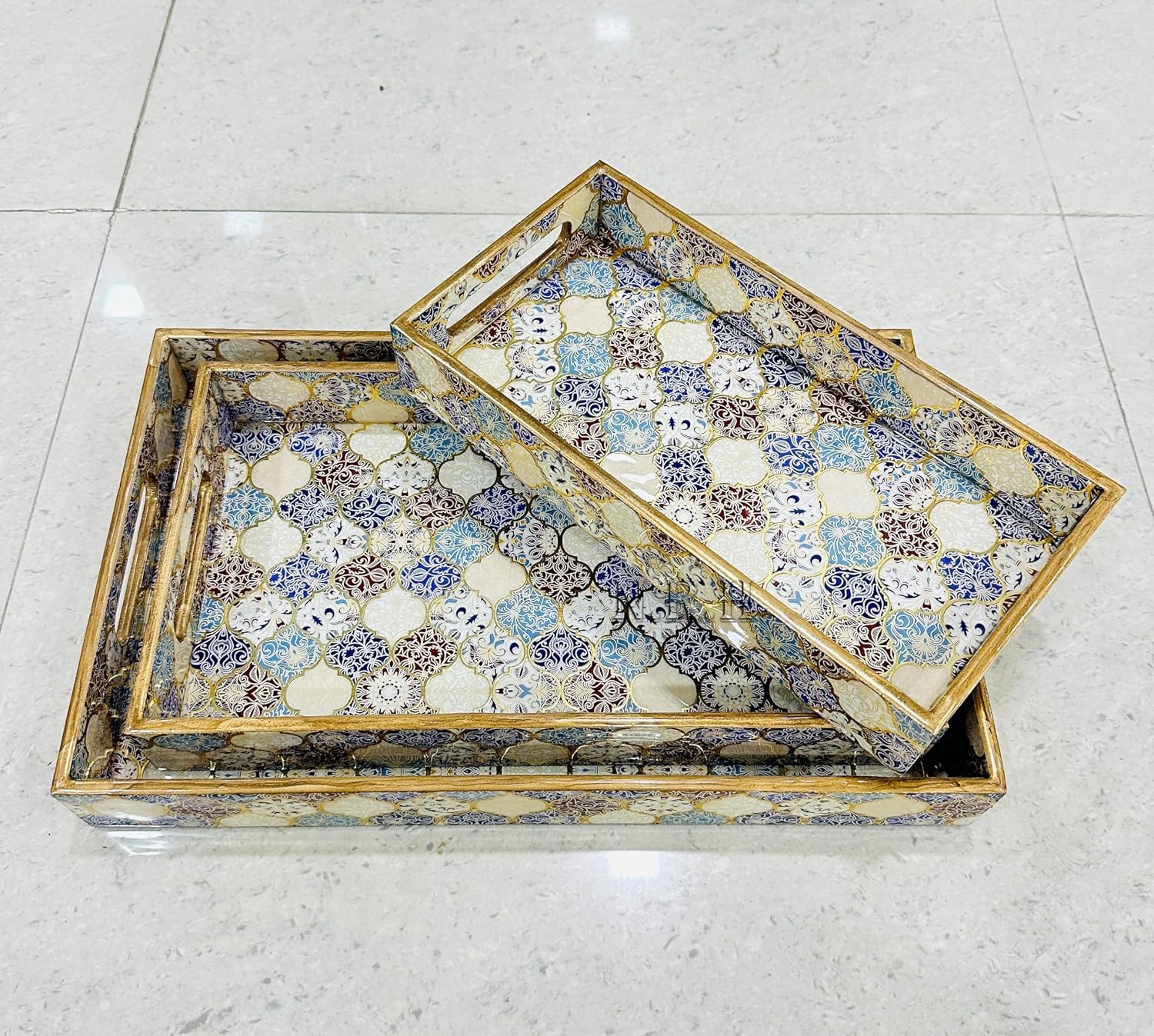 Amazon.com: Set of 3 Wooden Serving Tray with Handles - Five Piece ...