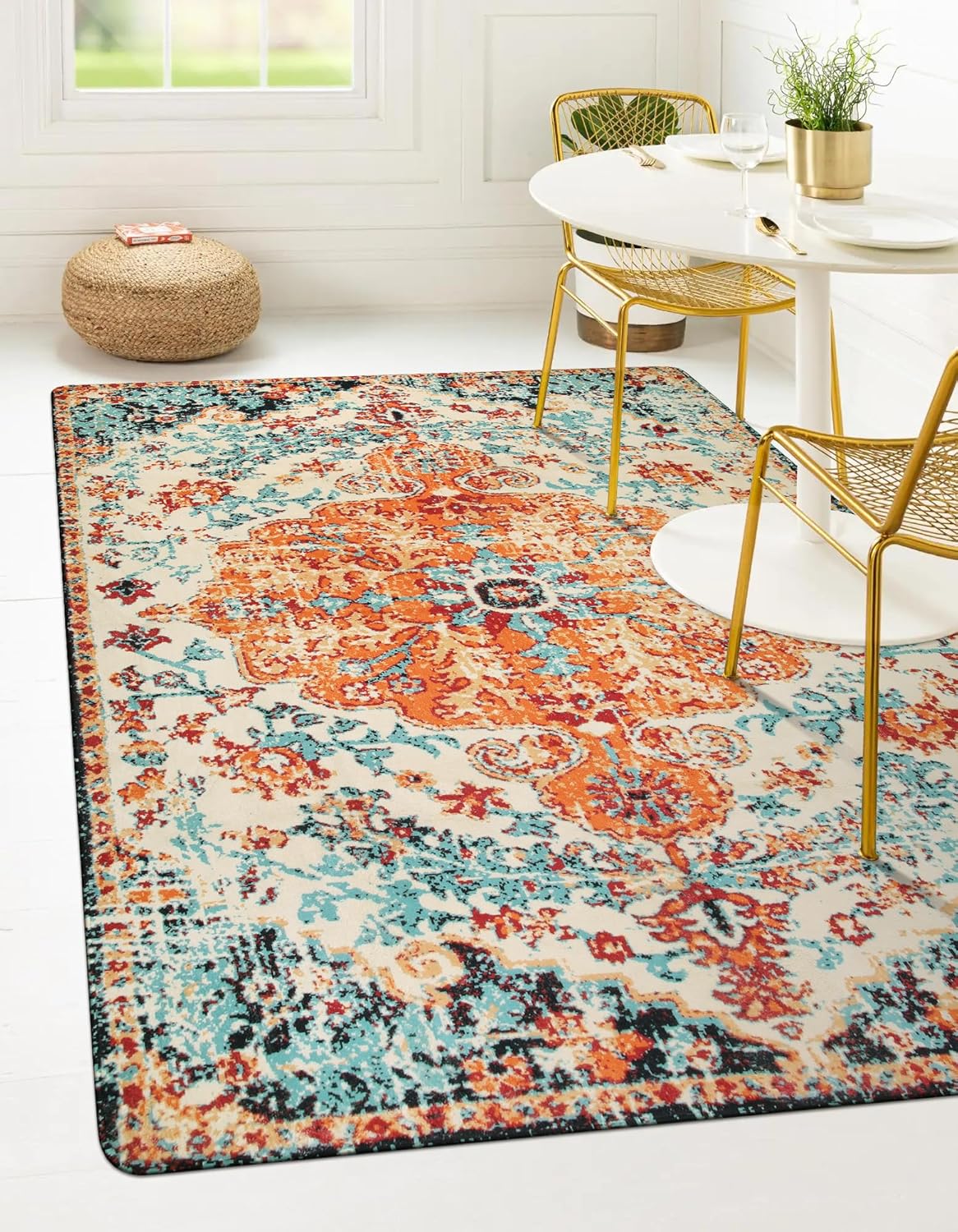 Lahome Bohemian Floral Medallion Area Rug - 5x7 Oriental Distressed ...