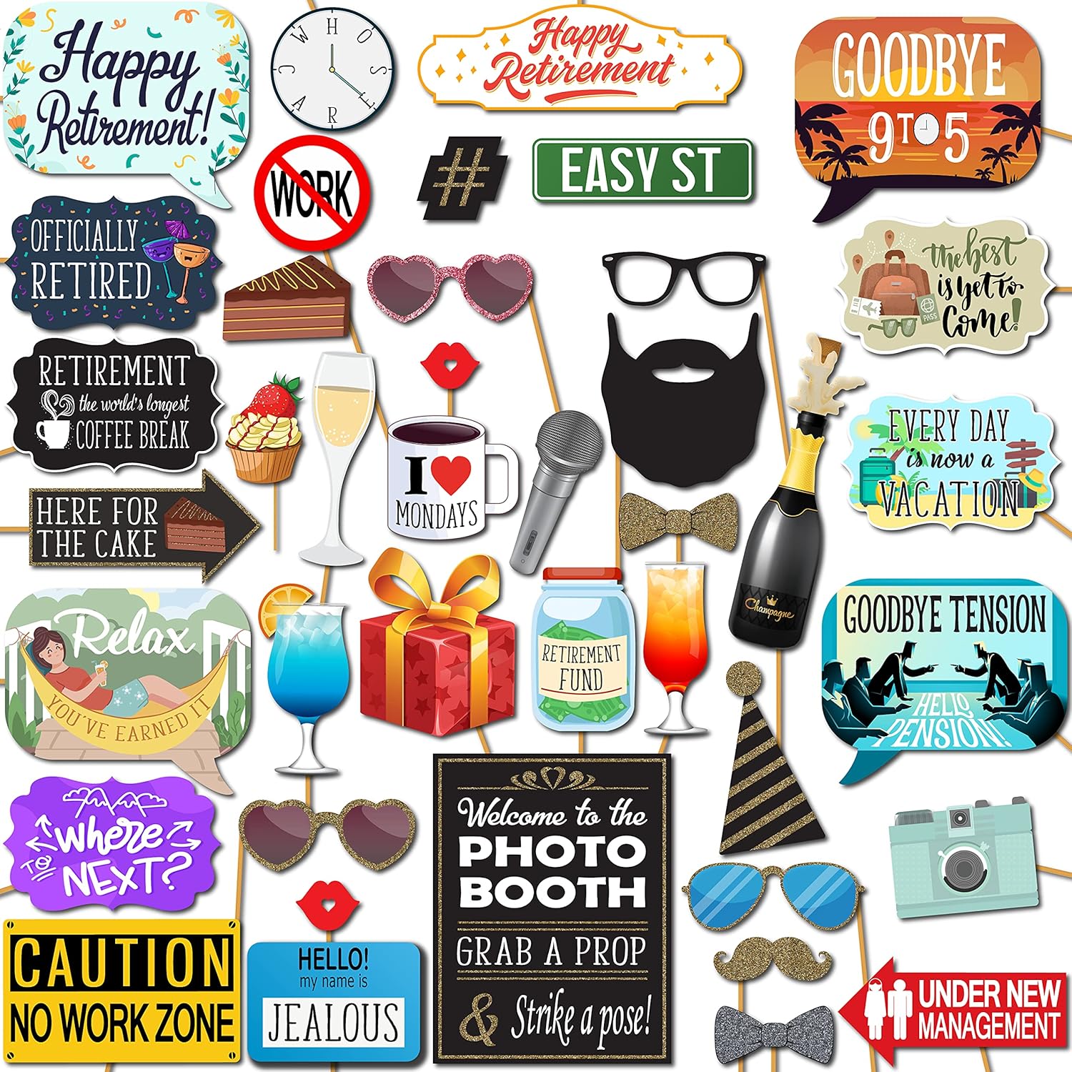 Amazon.com: Retirement Photo Booth Props - 41-pc Photobooth Kit with 8 ...