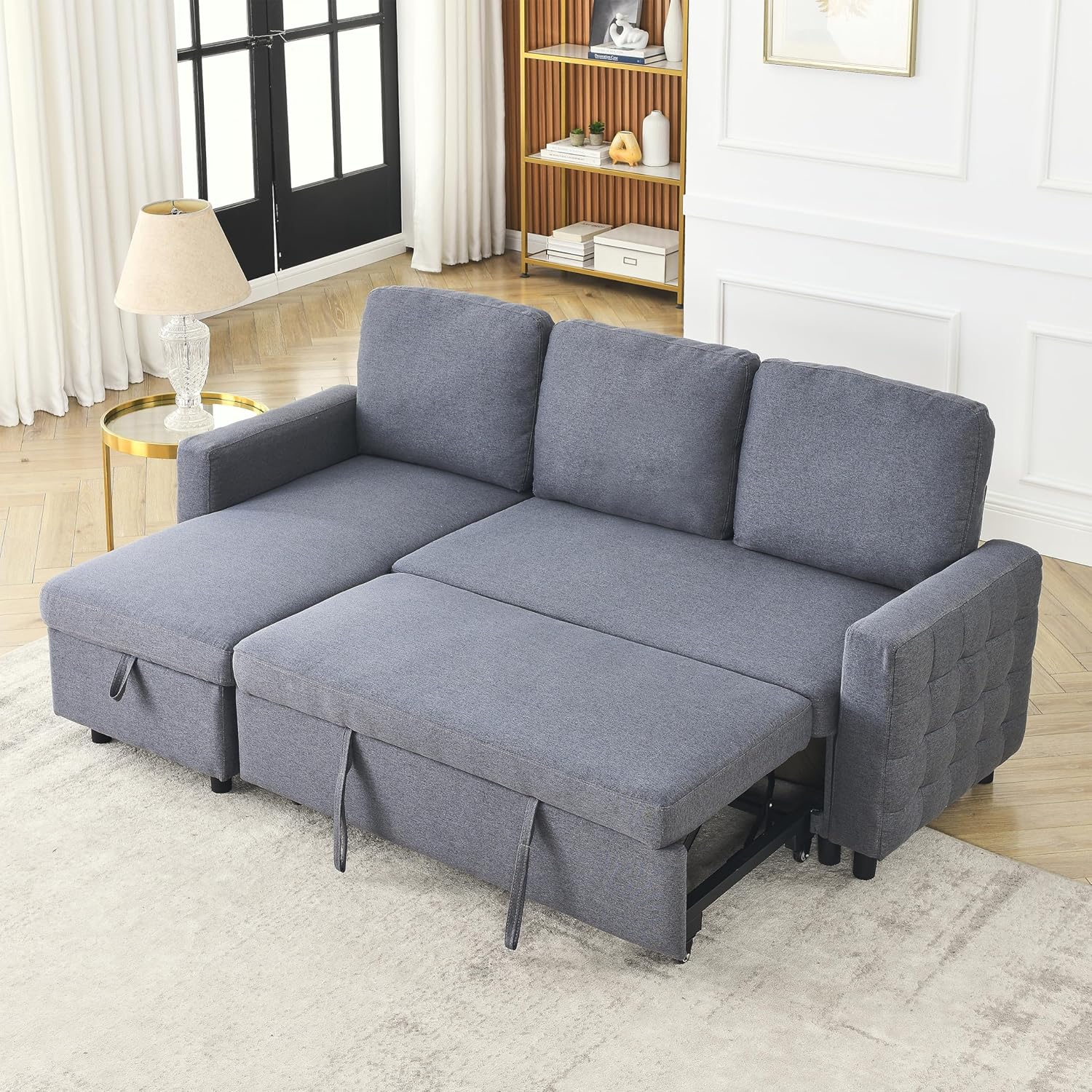 Amazon.com: 3 Seater Convertible Sectional Sofa with Reversible Chaise Lounge and Pull Out ...