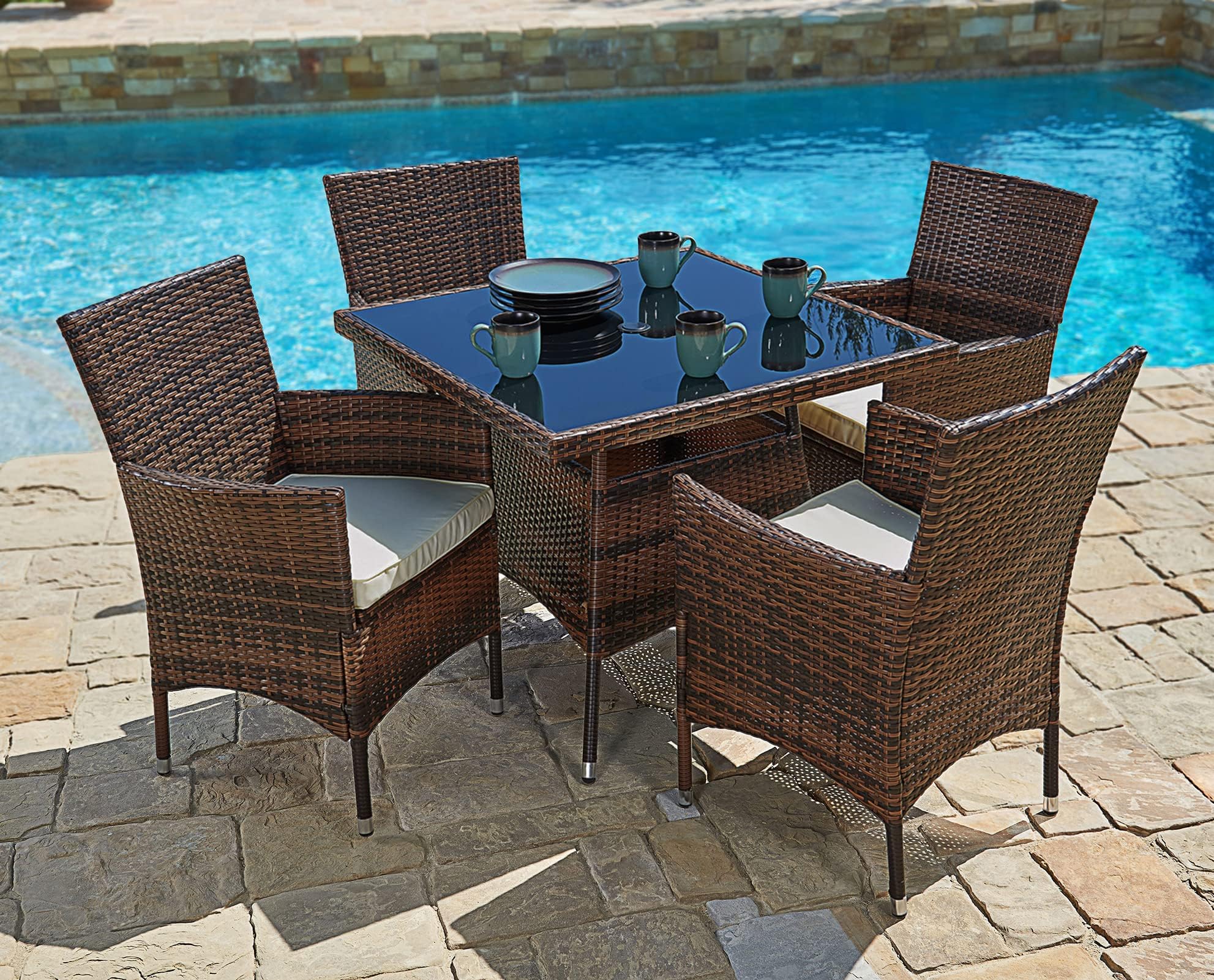 Amazon.com: SUNCROWN 5 Piece Outdoor Dining Set All-Weather Wicker ...