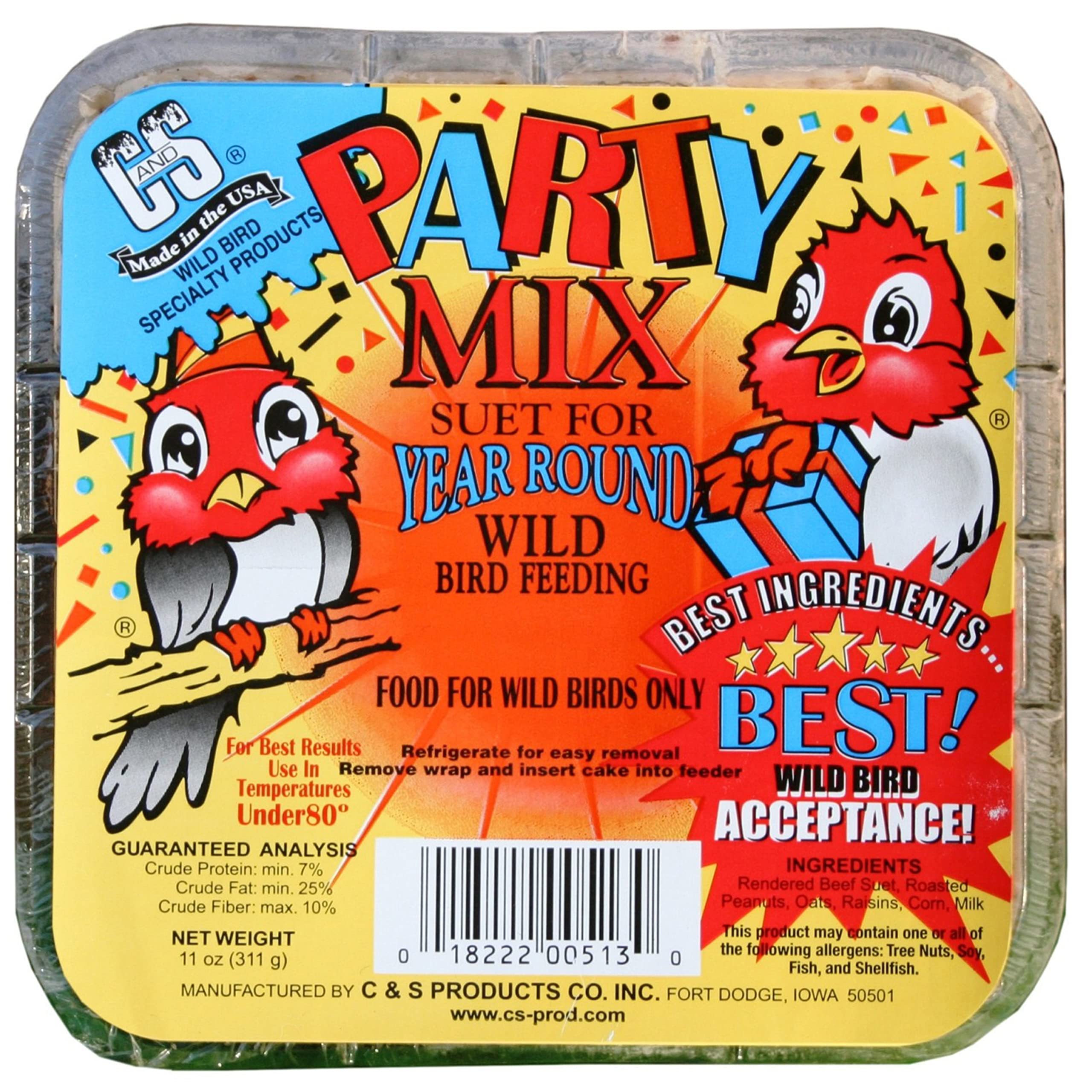 Amazon.com : C&S Party Mix Suet, 11-Ounce : Suet Bird Feed : Patio ...