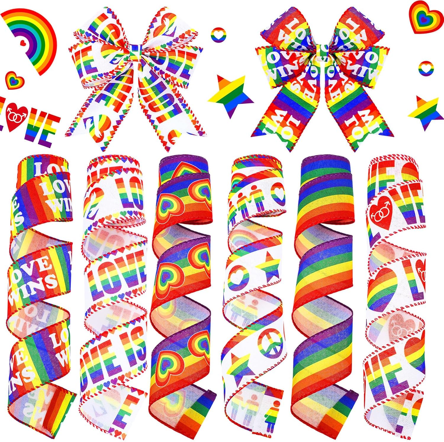 Amazon.com: Wavyknot 6 Rolls 30 Yards Rainbow Ribbon Colorful LGBTQ ...