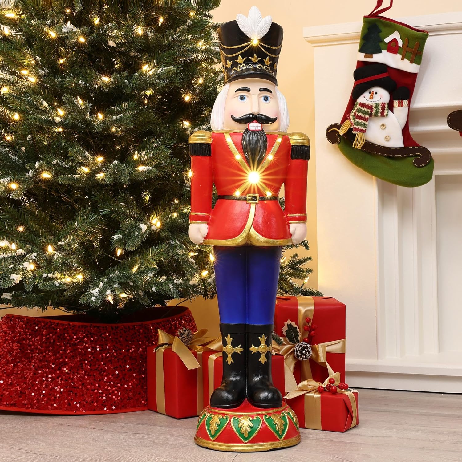Amazon.com: LuxenHome 3Ft Christmas Nutcracker Soldier in Red with ...
