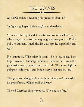 Two Wolves Story Large Wall Art - Cherokee Native American Wisdom Quote ...