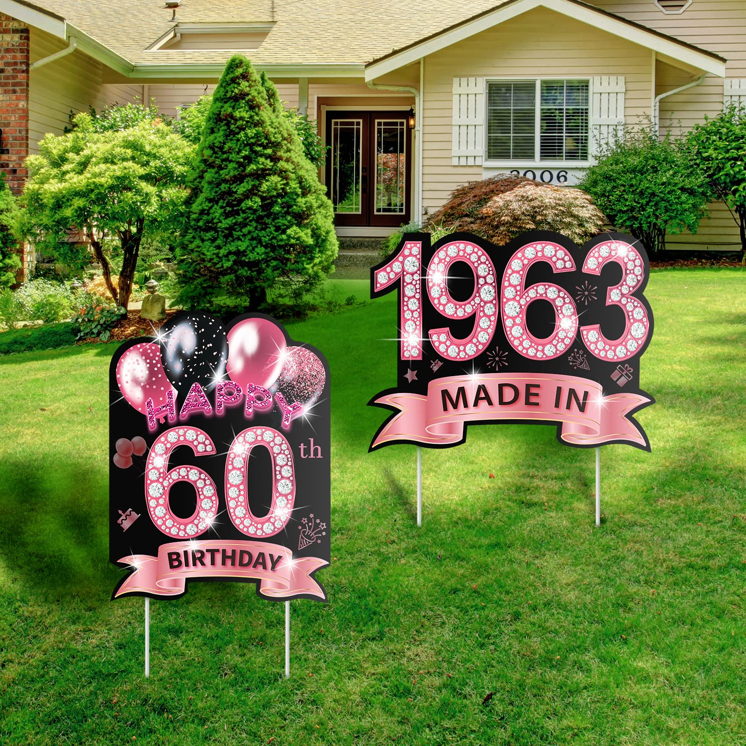 Snapklik.com : 2Pcs Rose Gold 60th Birthday Yard Sign Decorations For ...