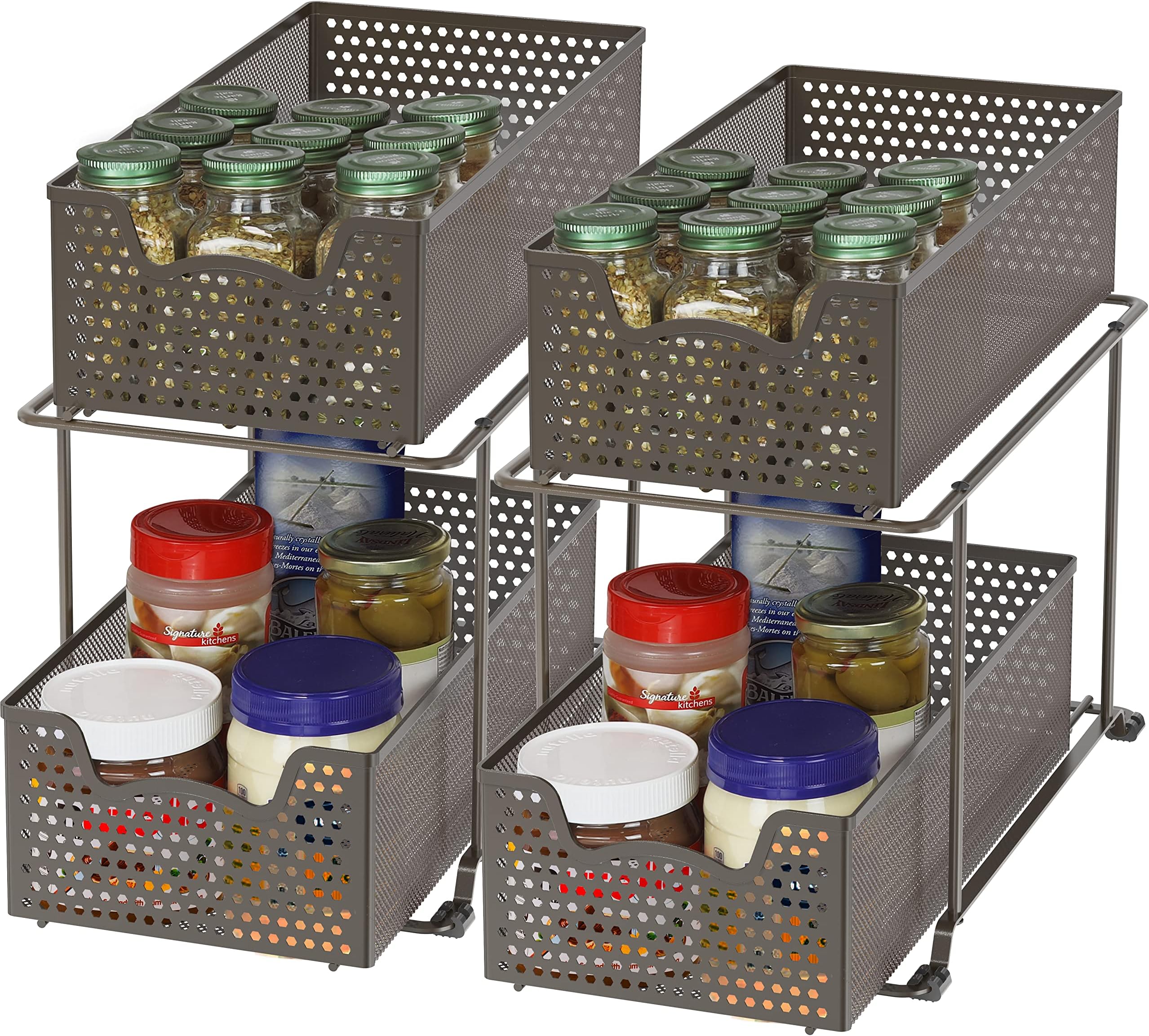 Amazon.com: Simple Houseware Stackable 2 Tier Sliding Basket Organizer ...