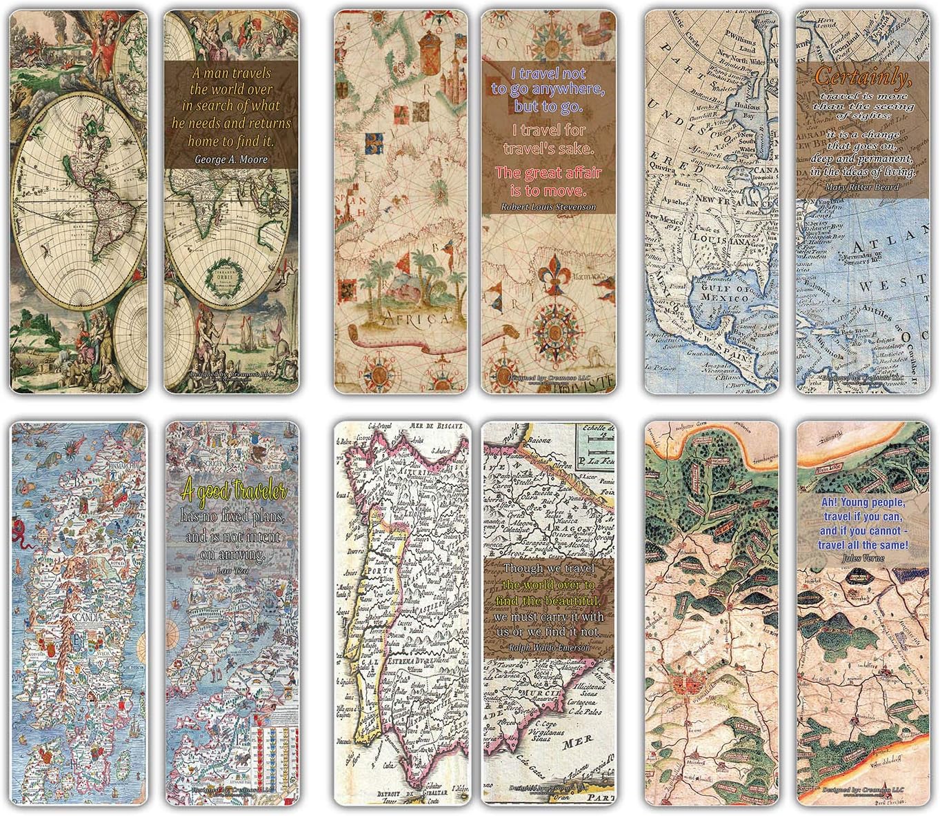 Amazon.com : Creanoso Historical Art Map Bookmarks Cards (30-Pack ...