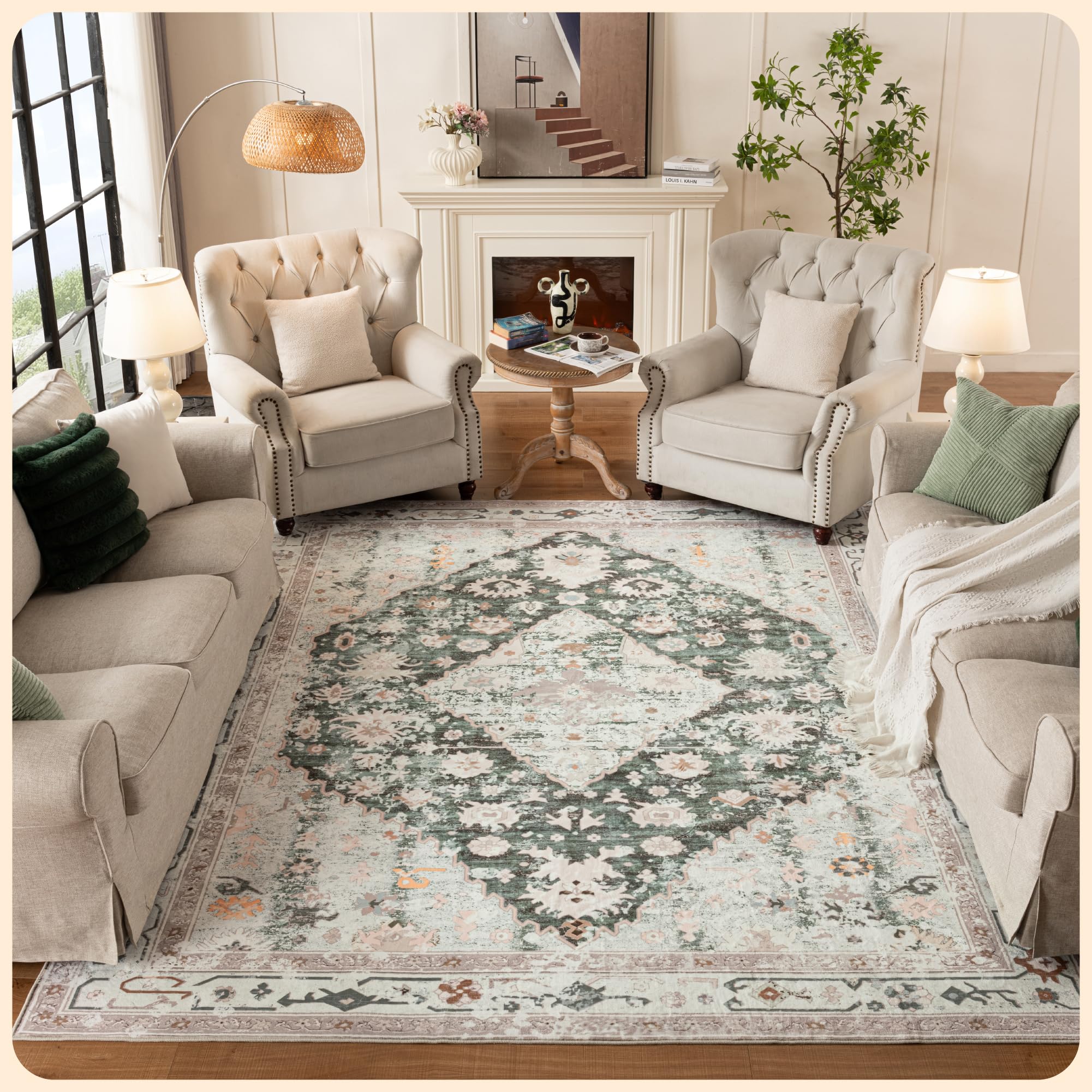 Amazon.com: Istana 8x10 Area Rug - Light Green/Beige 8x10 Rugs for ...