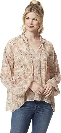 Jessica Simpson Women's Celeste Neck Tie Long Sleeve Boho Top at Amazon ...