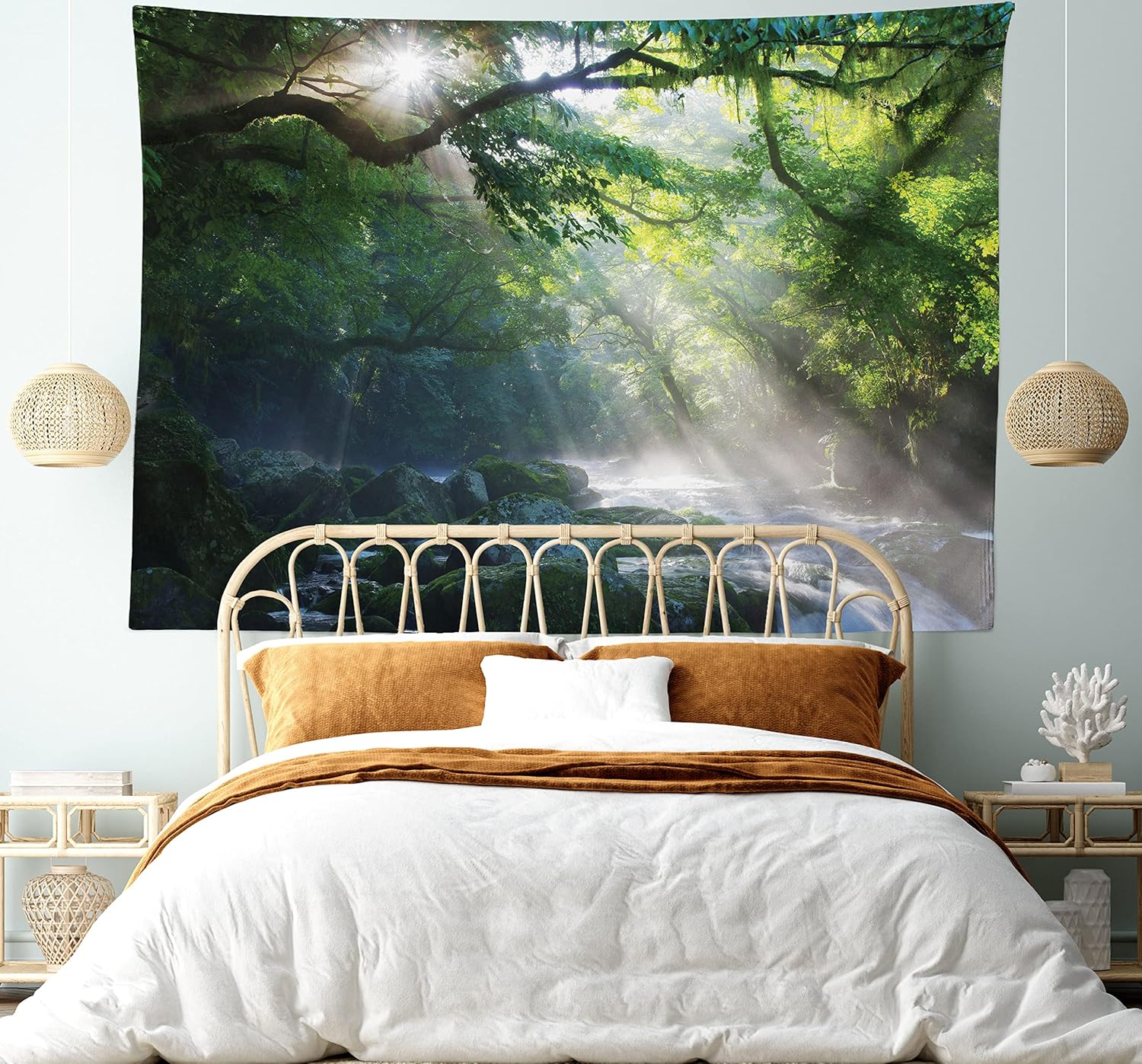 Amazon.com: Ambesonne Rainforest Tapestry, Stream in the Jungle Stones ...