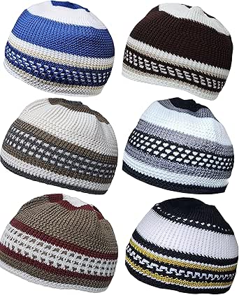 Pack 6 Colors Muslim Beanie Cap AMN-260P6 Islamic Kufi Prayer Knit Hat ...