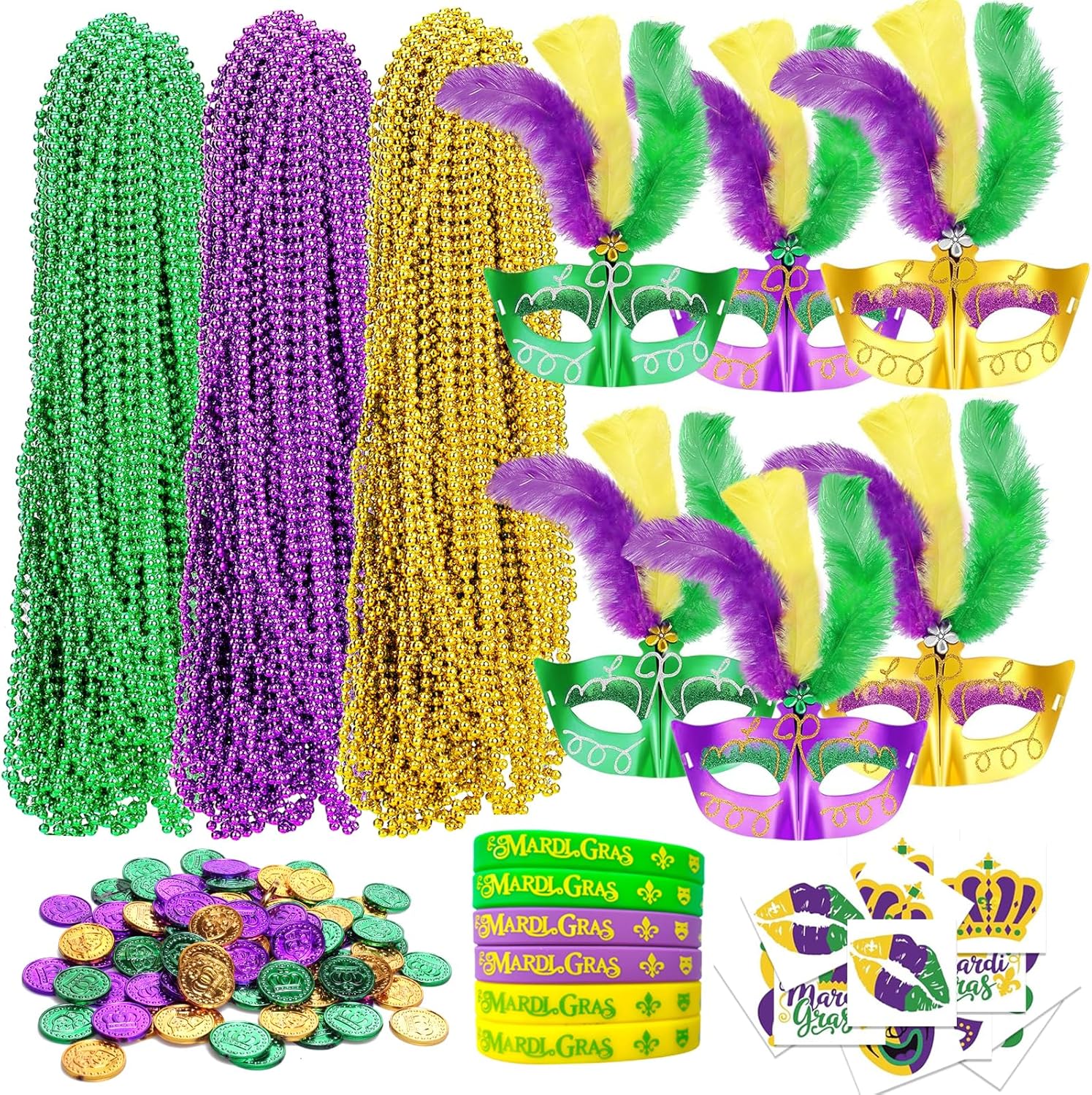 Amazon.com: Elefama 186 PCS Mardi Gras Party Favors Set for Women Men ...