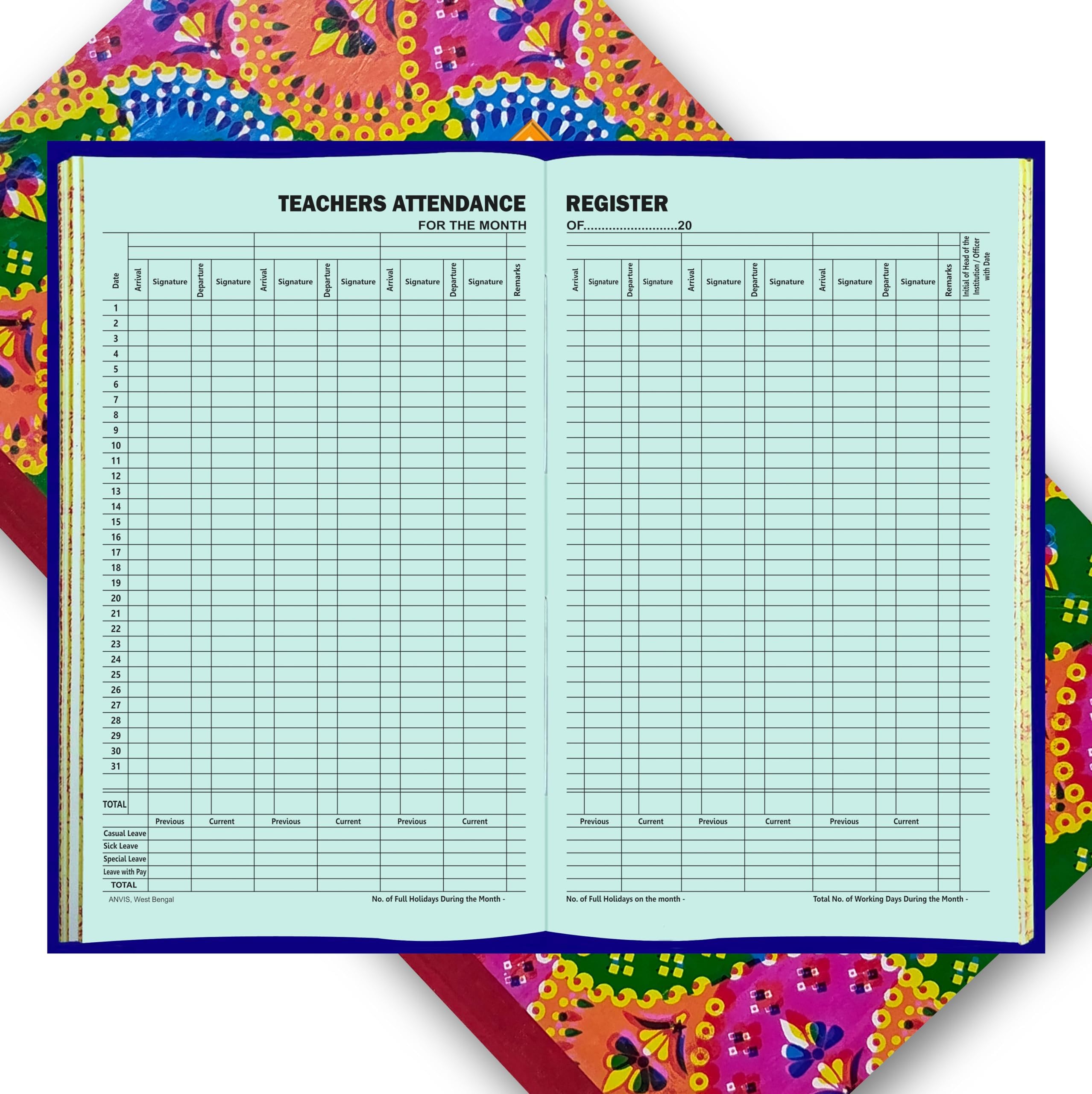 Teachers Attendance Register (English) | 50 Sheets | 100 Pages | Hard ...