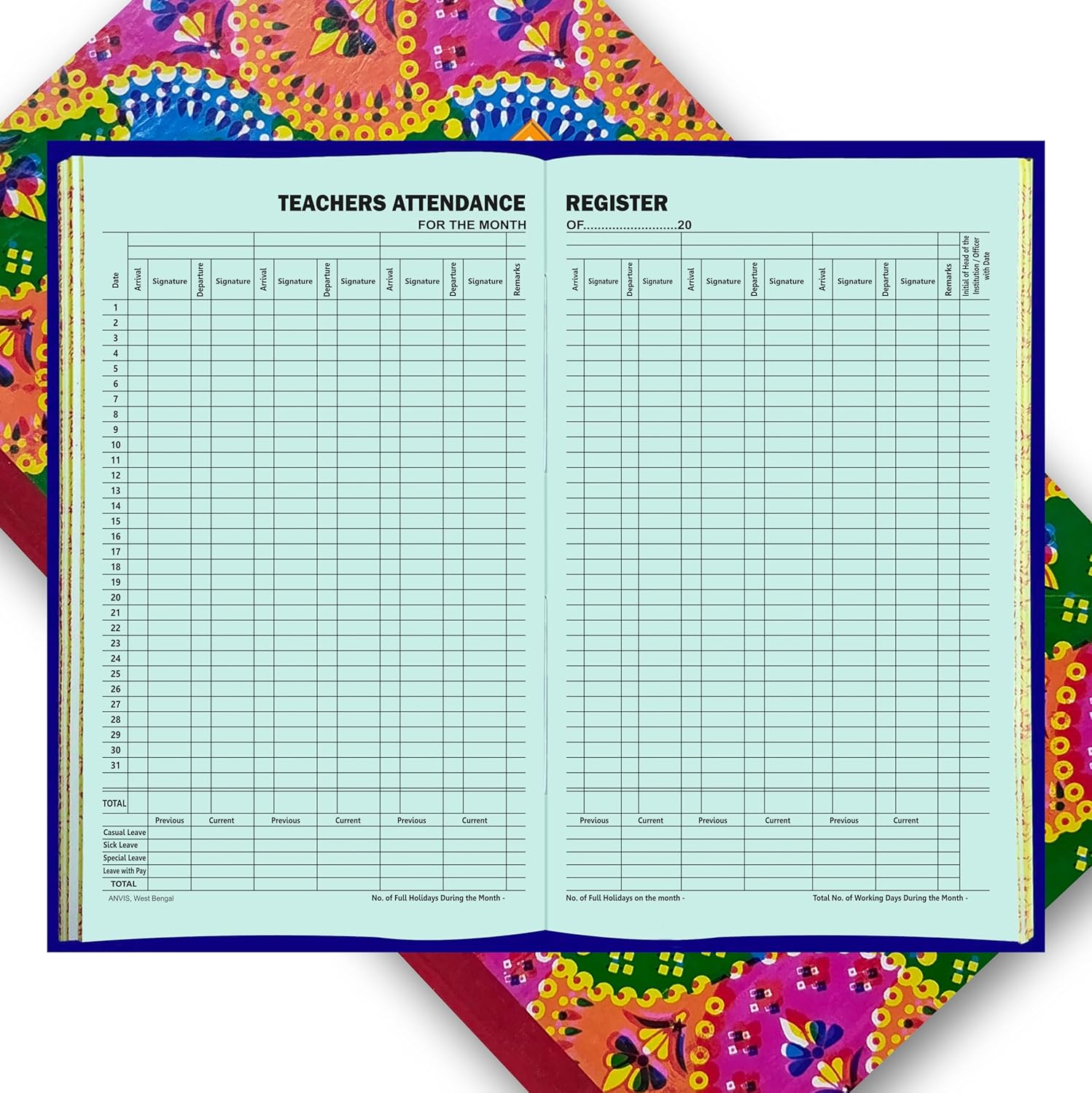 Teachers Attendance Register | 100 Pages | 50 Sheets | Hard Bound ...