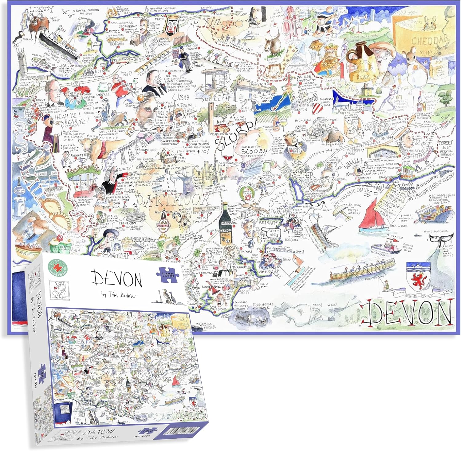 Comical Map Of Devon, Artwork By Tim Bulmer - 1000 Piece Puzzle For ...