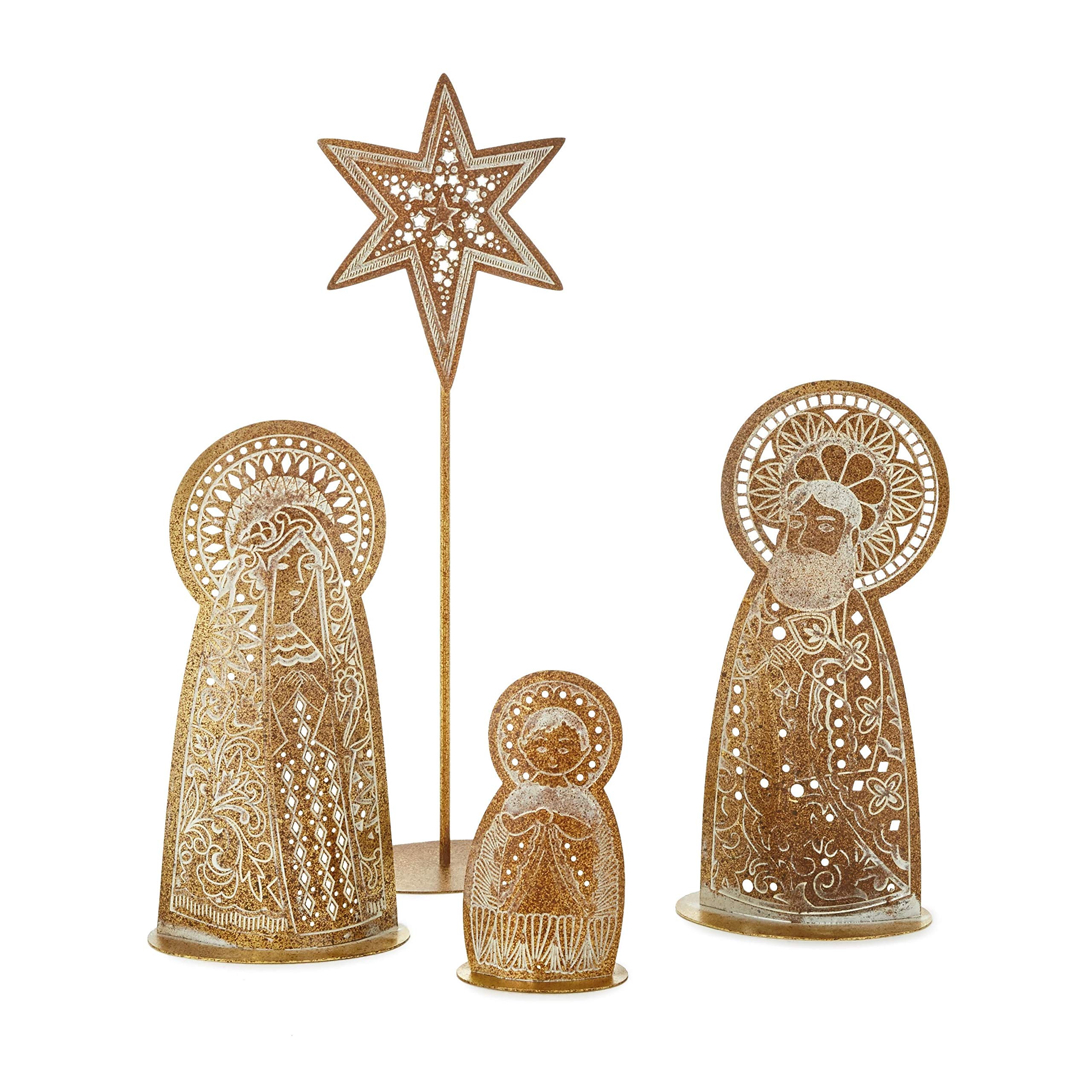 Amazon.com: Pierced Metal Holy Family Nativity Set, 4 Pieces Figurines ...