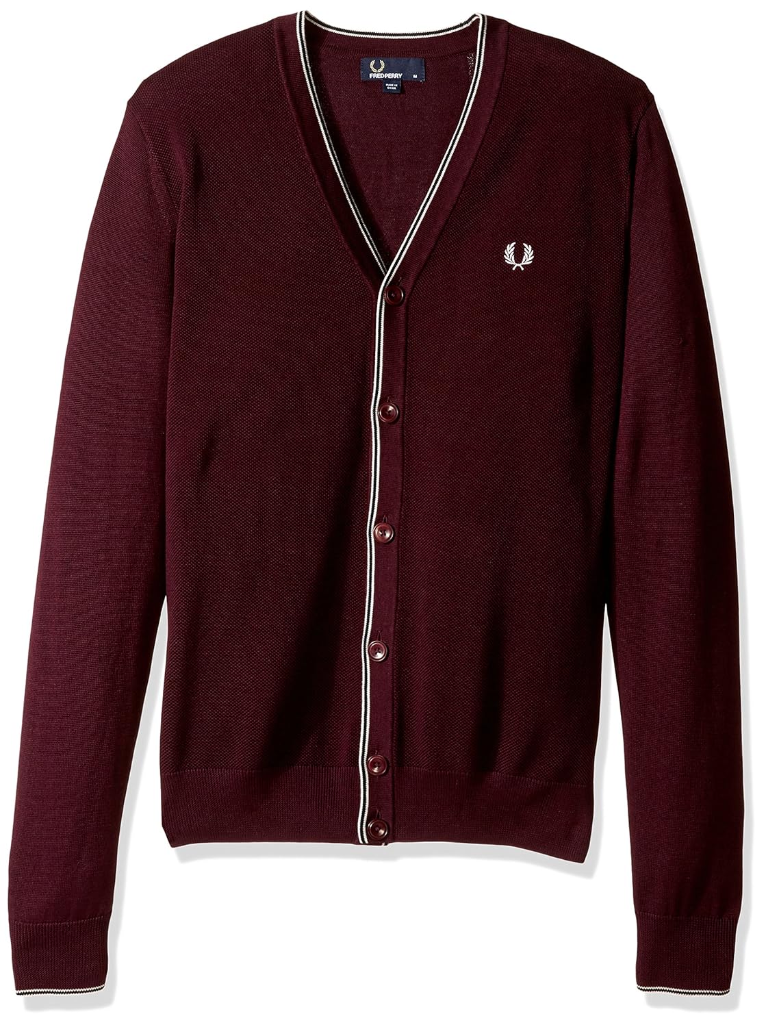 Fred Perry Men's Micro Bomber Tipped Cardigan, Rich Mahogany, Large ...