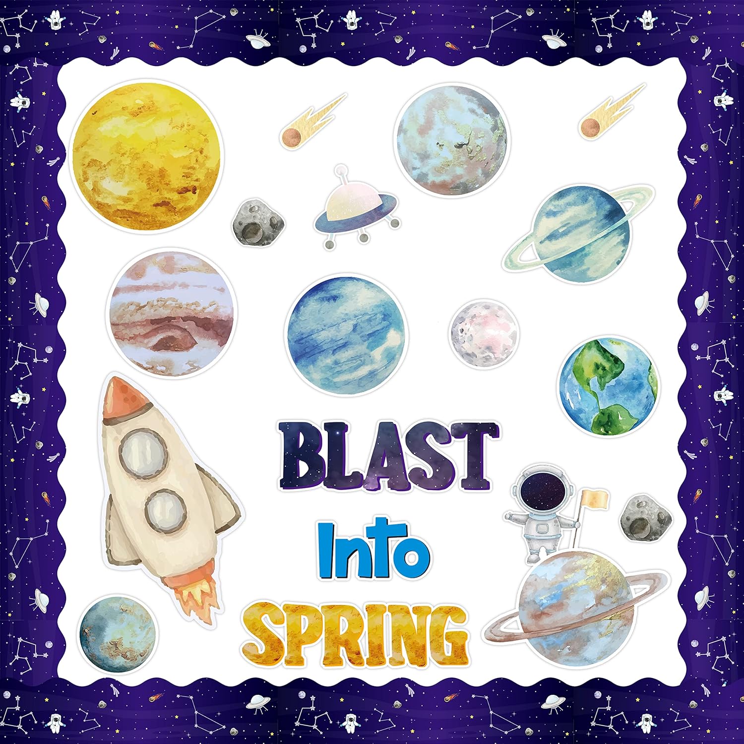 83Pcs Blast into Spring Bulletin Board Border Outer Space Educational ...