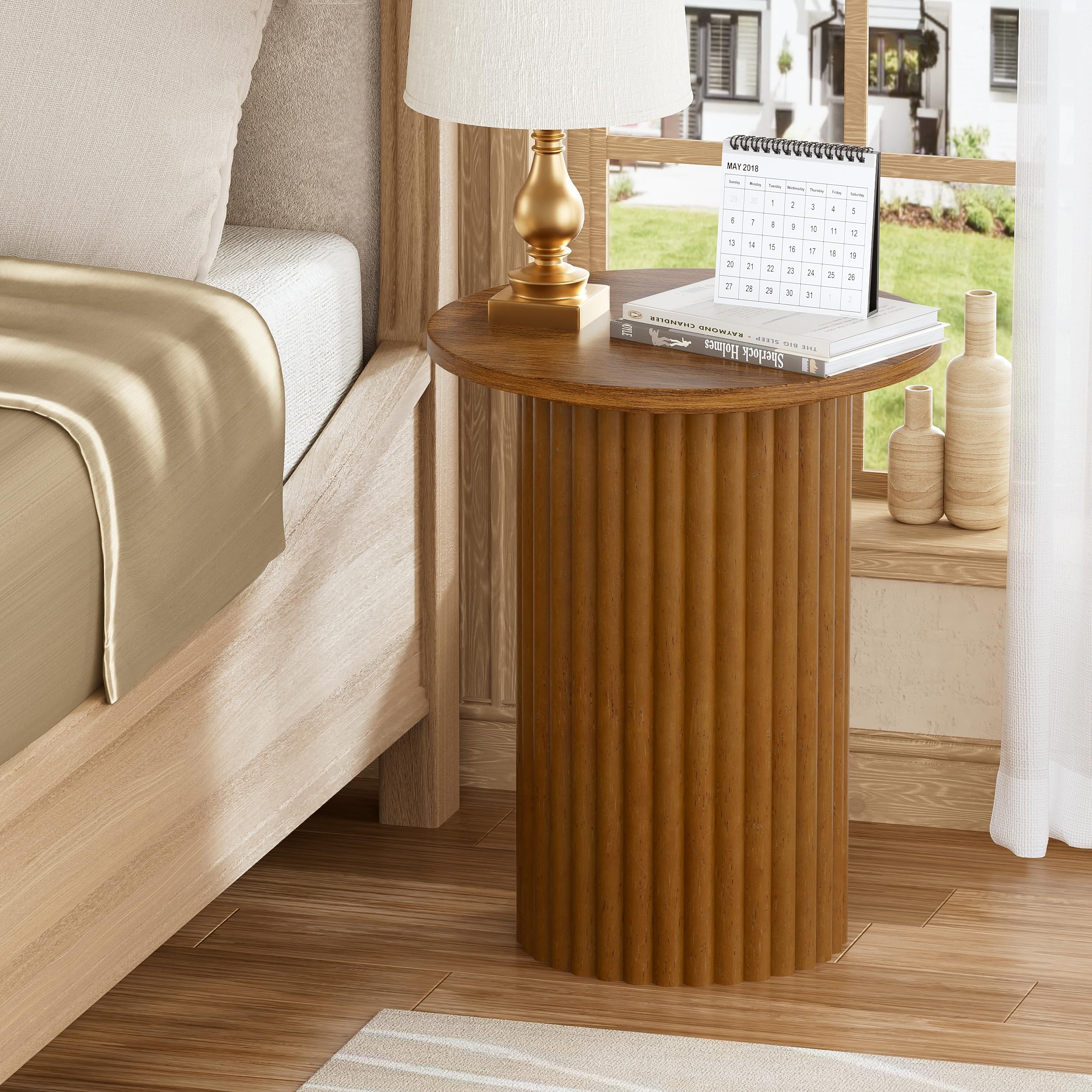 Amazon.com: PAKASEPT Round Fluted Side Table, 15 inch Wide Solid Beech ...