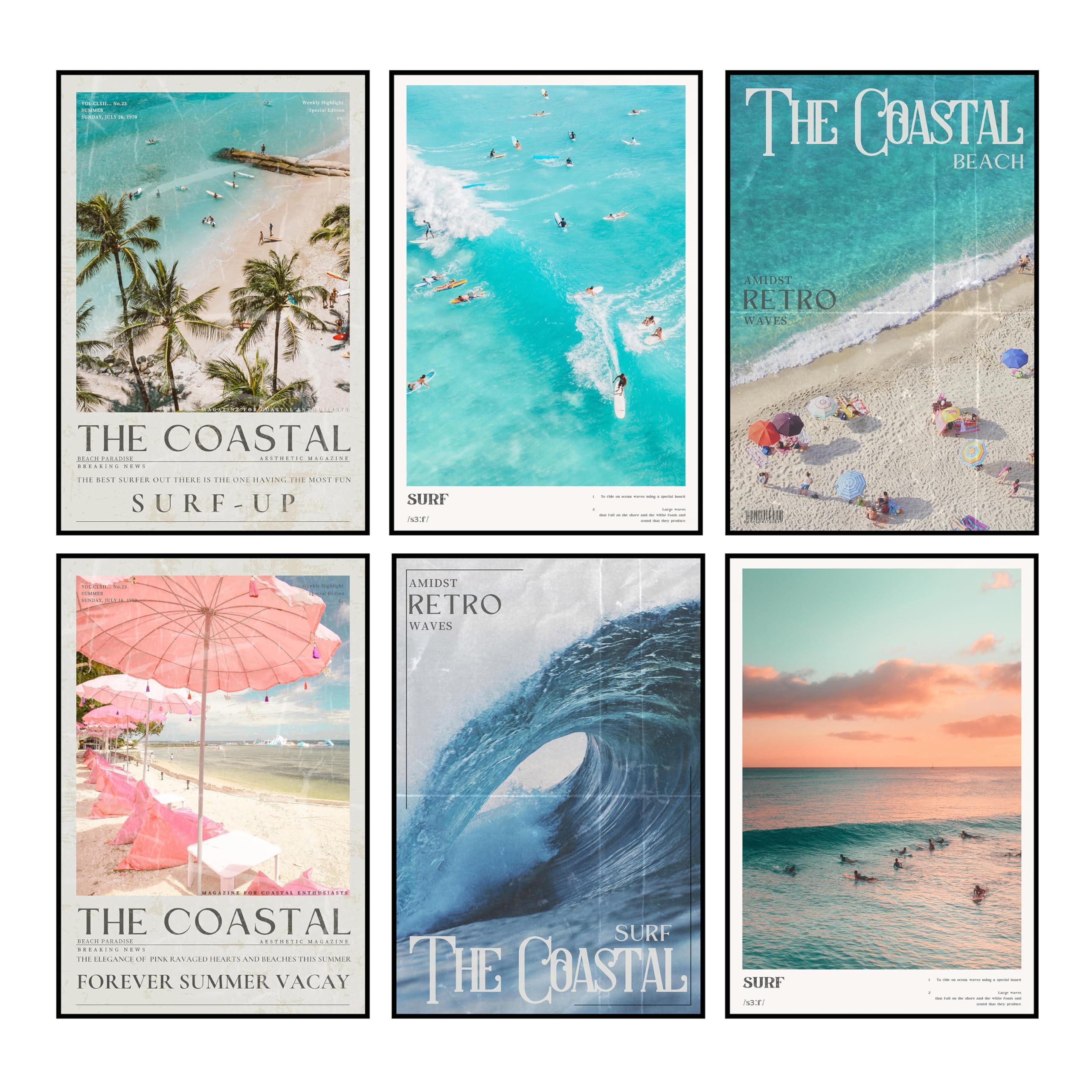 Amazon.com: 6-Piece Coastal Beach Summer Surf Gallery Wall Set. Coastal ...