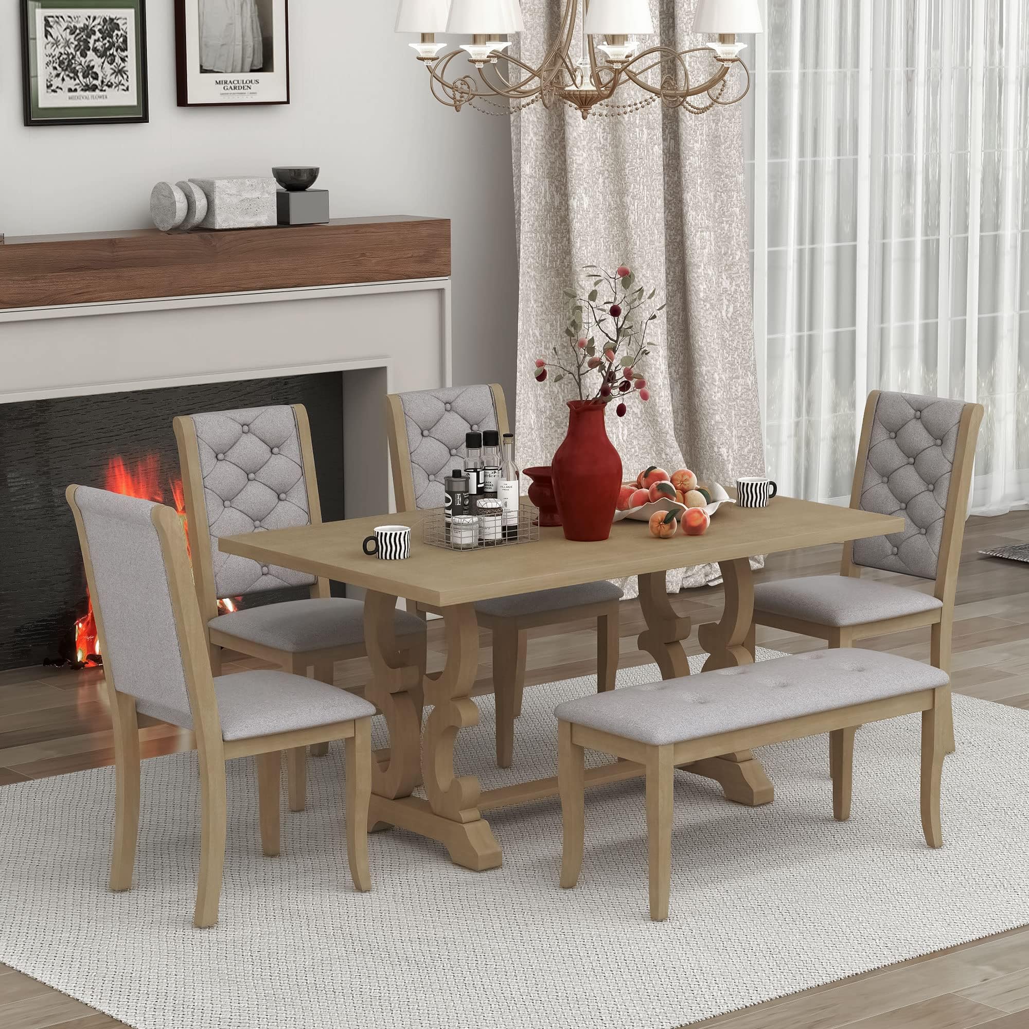 Amazon.com - Bellemave 6-Piece Dining Table Set with Storage Drawer ...