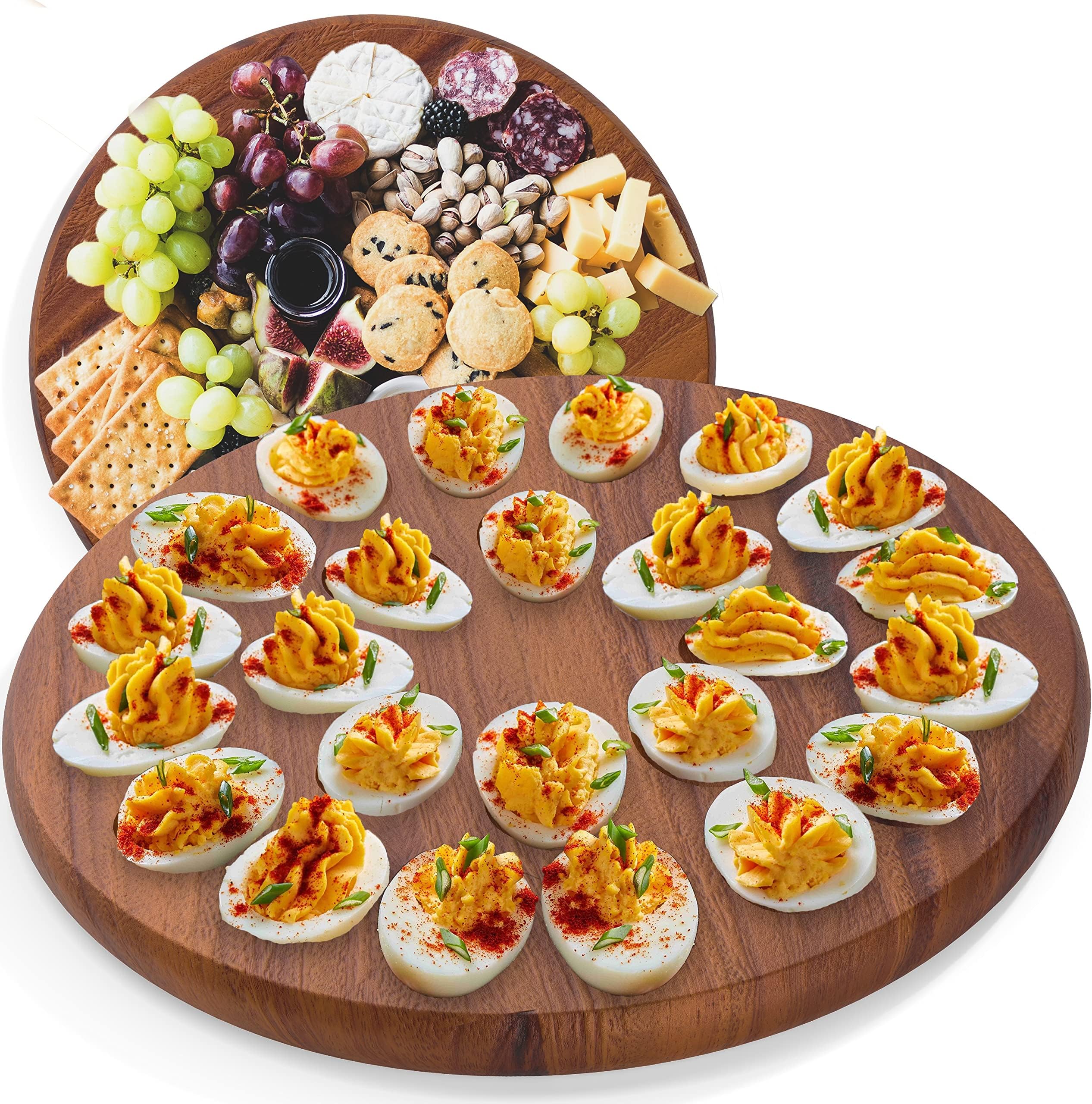 Amazon.com: Round Acacia Deviled Egg Platter Reversible Charcuterie ...