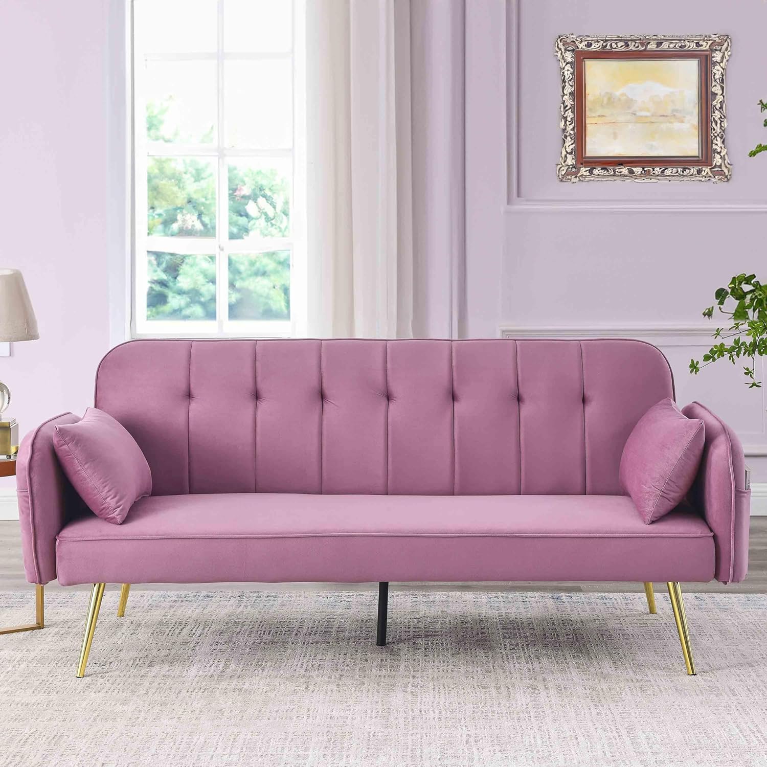 Amazon.com: Suwopmvy 73" Retro Futon Sofa Bed, Convertible Velvet Full ...