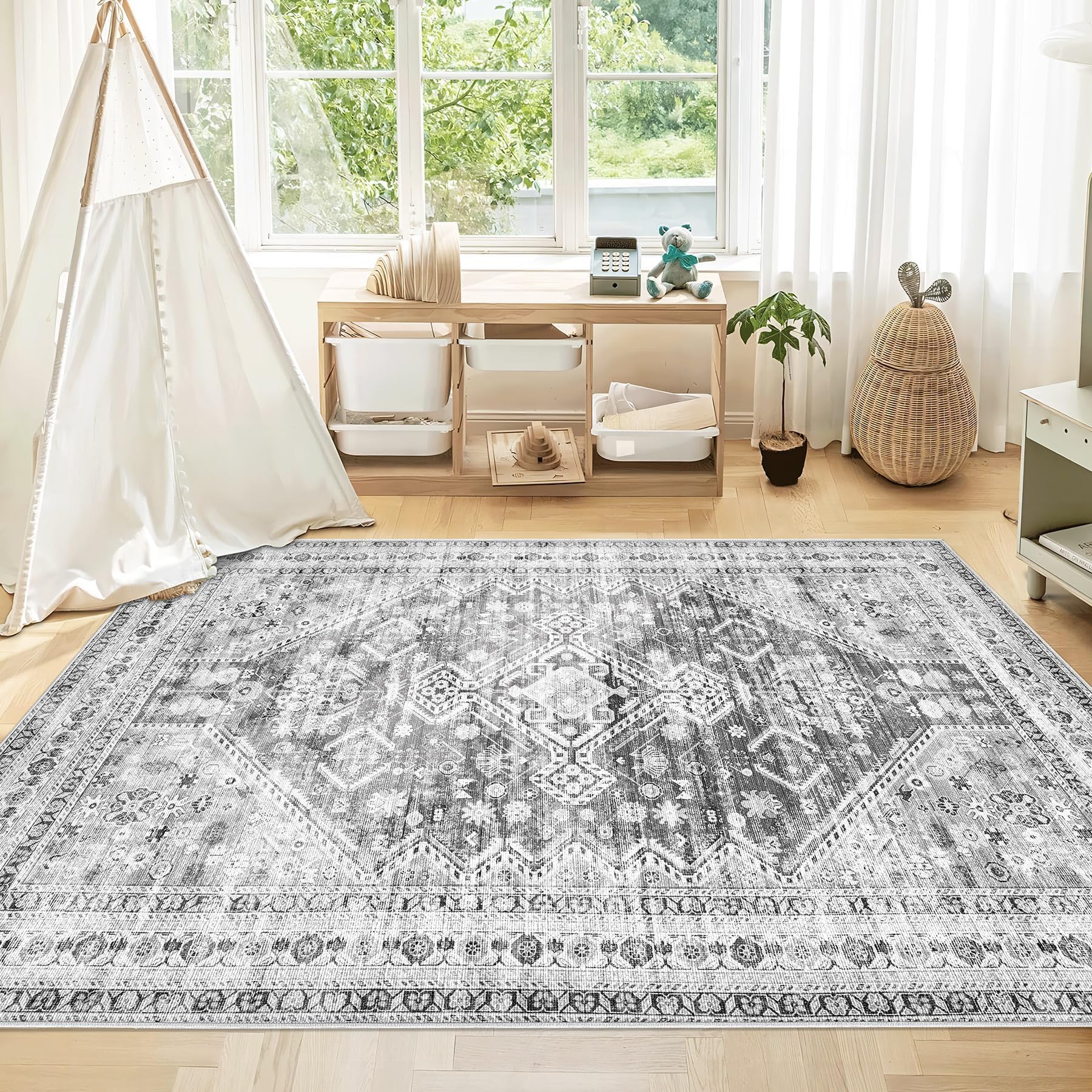 Amazon.com: Art&Tuft Washable Rug, Anti-Slip Backing Abstract 4x6 Rug ...
