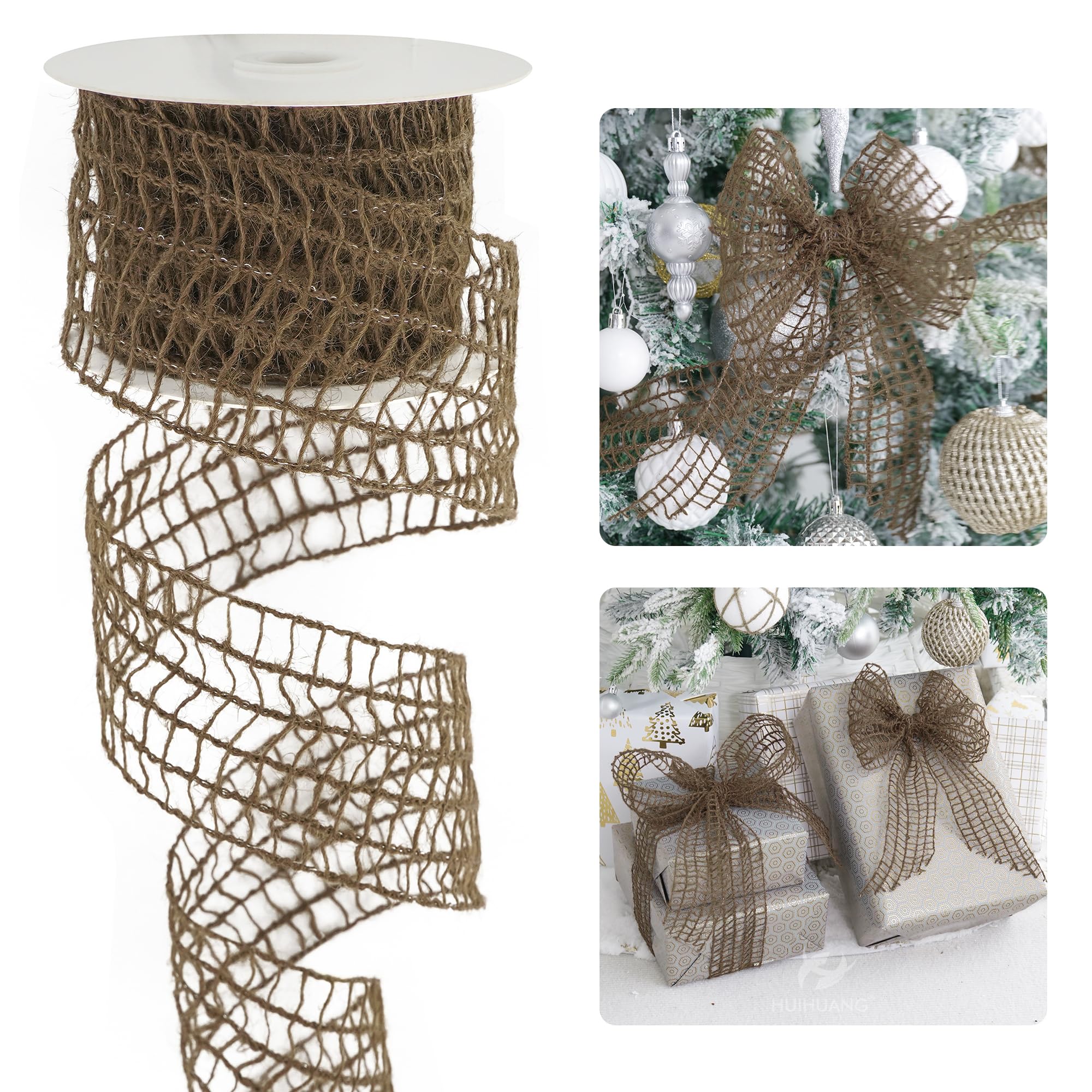 Amazon.com: HUIHUANG Brown Burlap Wired Ribbon 2.5 inch Burlap Ribbon ...