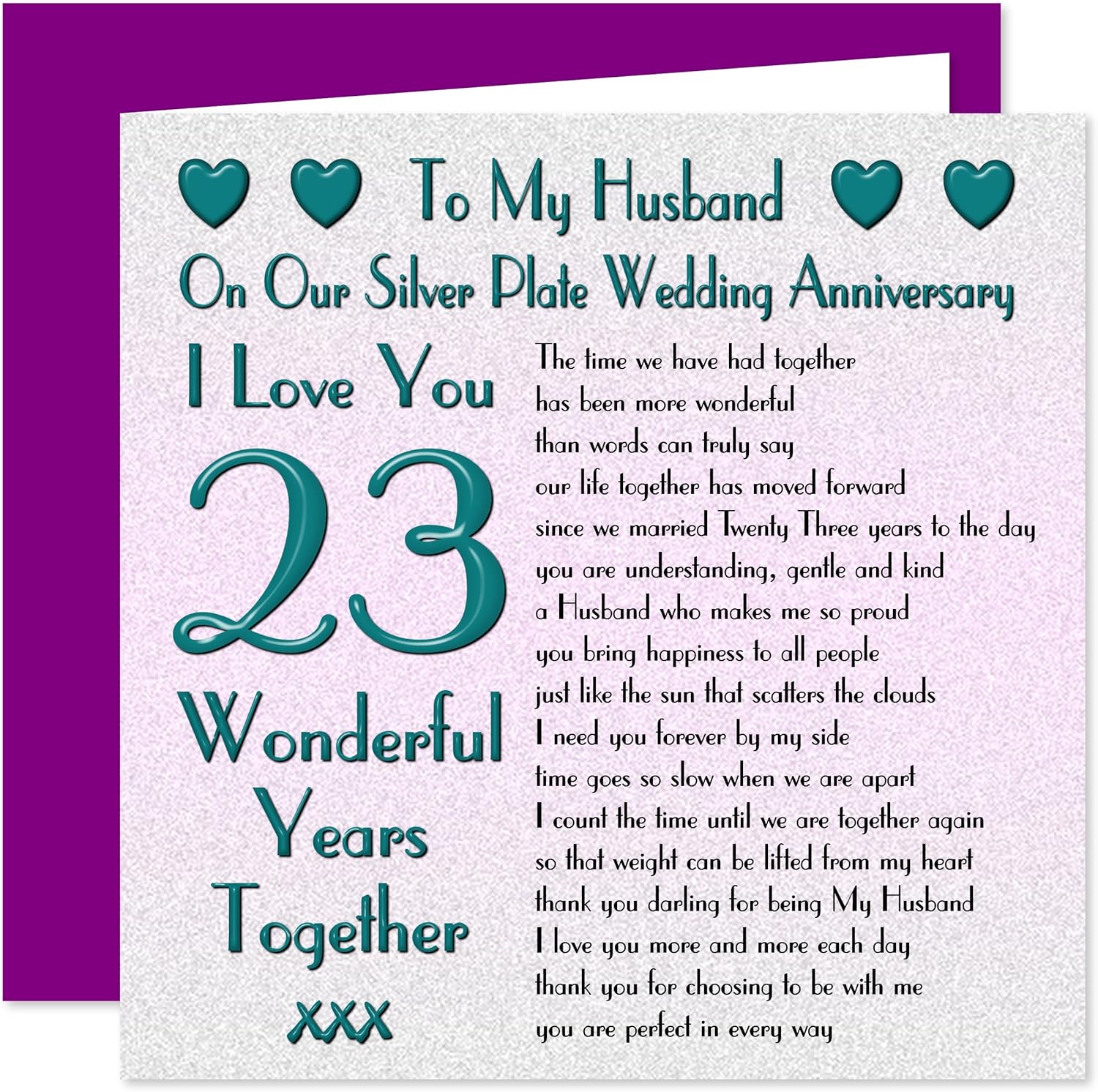 My Husband 23rd Wedding Anniversary Card On Our Silver Plate 