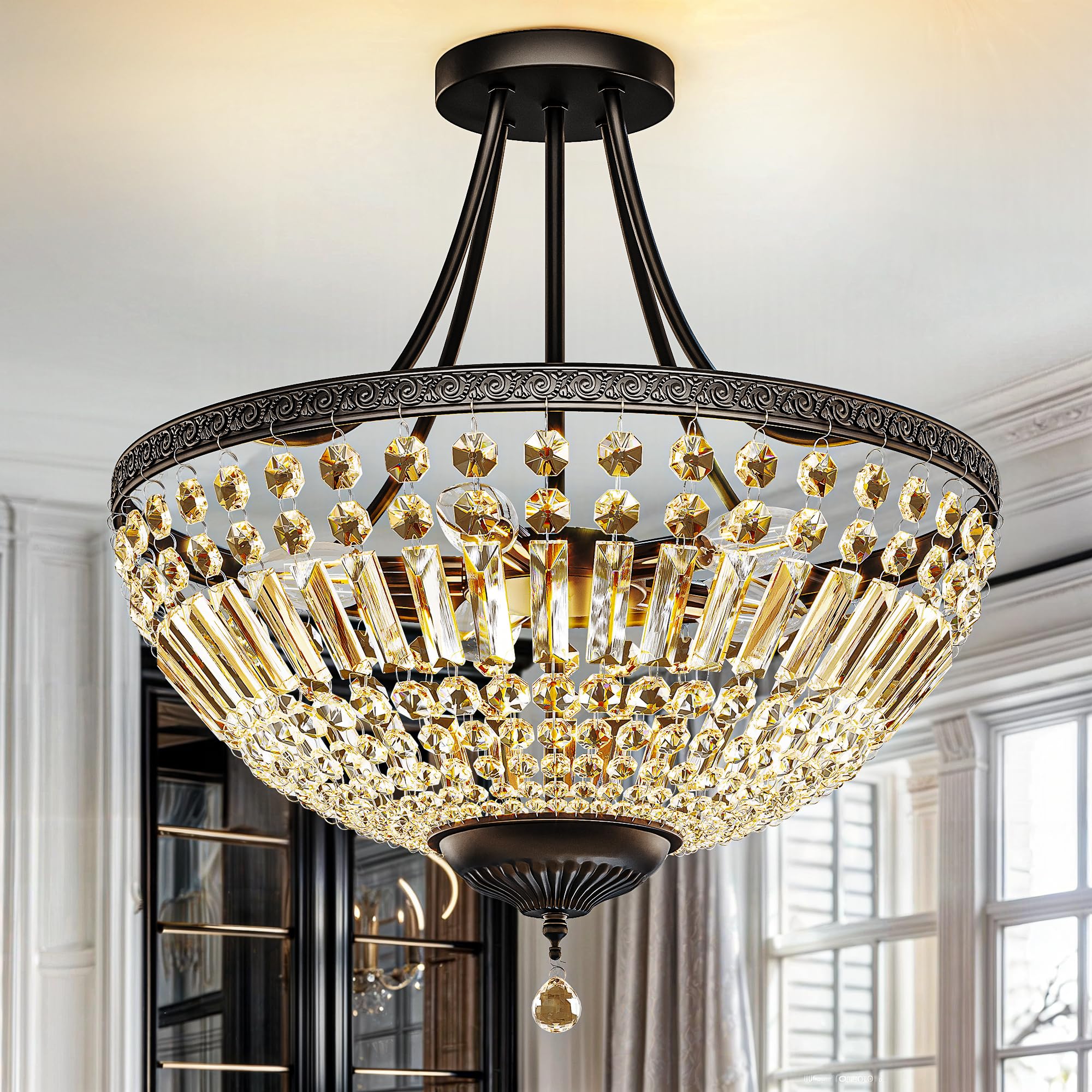 Snapklik.com : DWVO 20 Inch Black Crystal Chandelier, 5-Light Semi ...