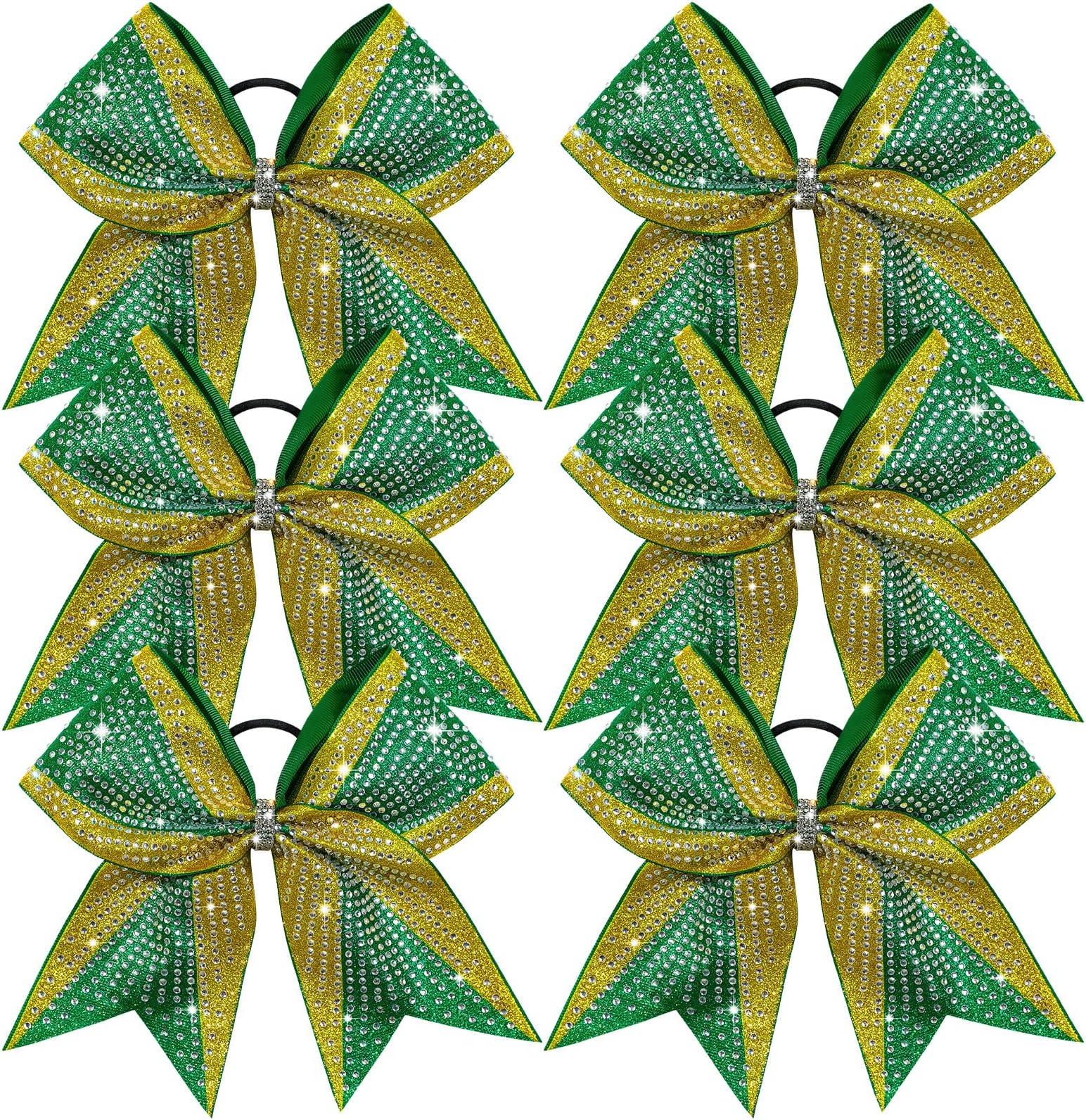 Amazon.com : DEEKA 6PCS 8" Large Glitter Green and Gold Cheer Bows Two ...