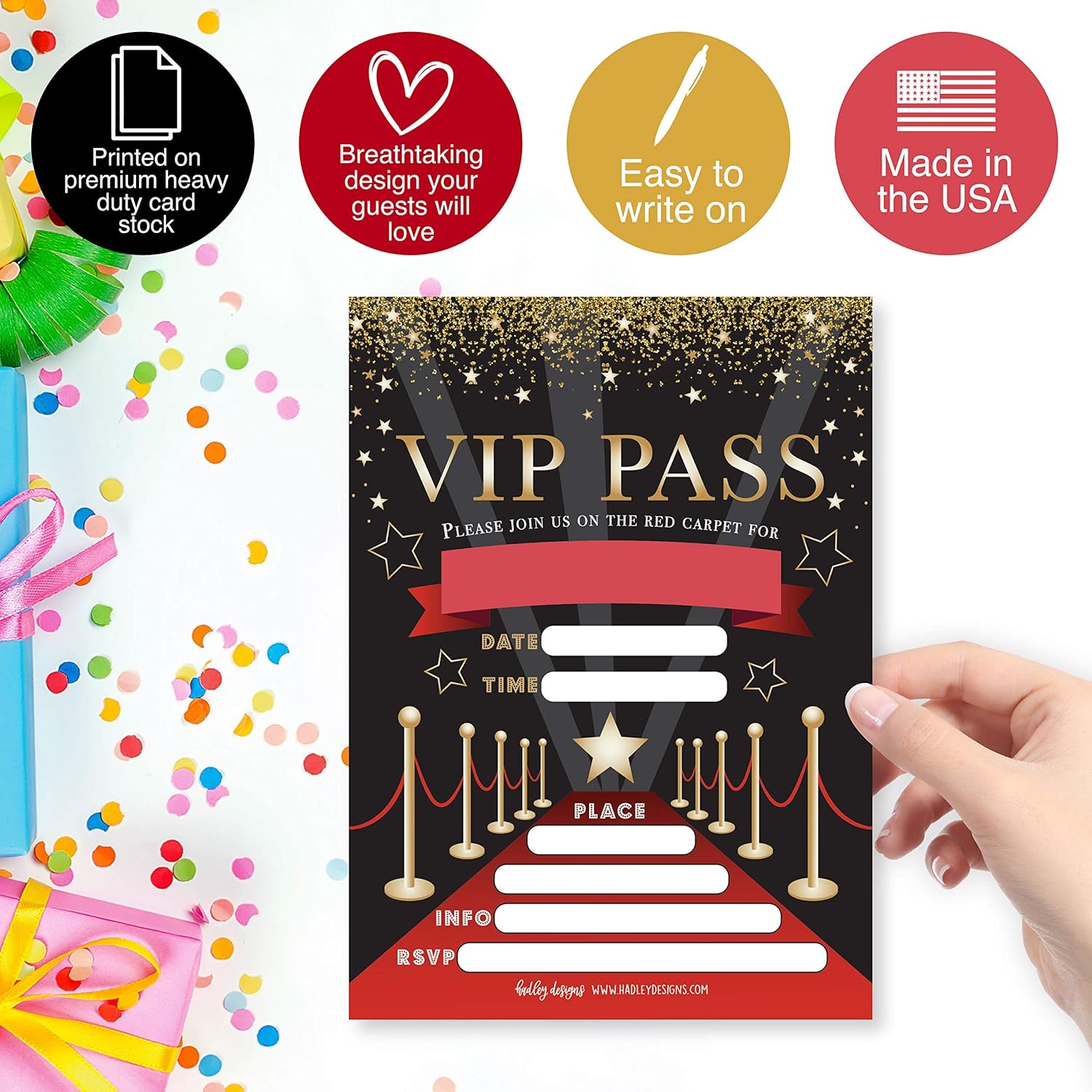 Buy 25 VIP Movie Night, Star Faux Glitter Ticket Party Invitation ...
