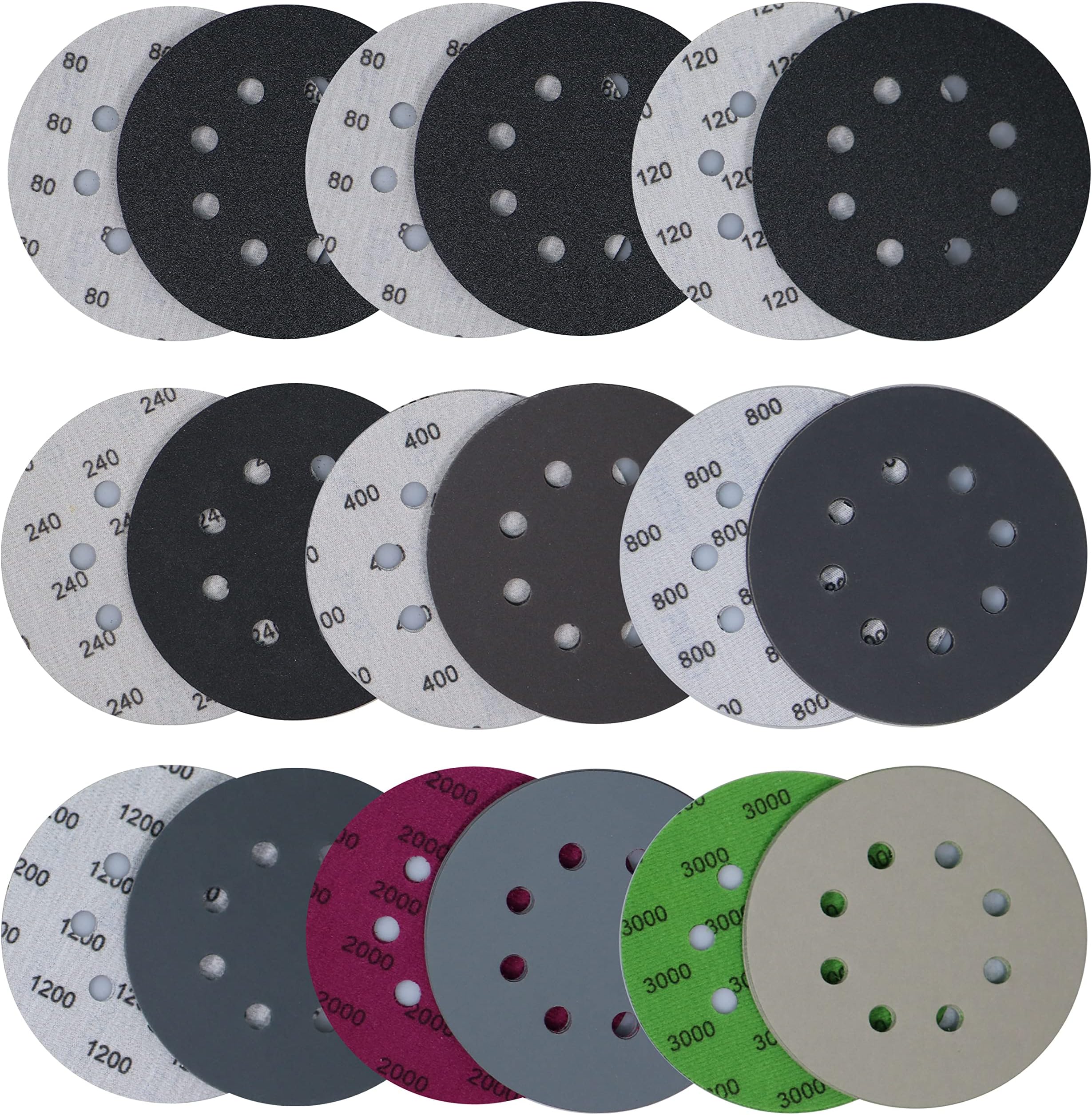 150Pcs Sandpaper Set, 5 Inch 8 Holes Sanding Discs 10 Different Grades ...