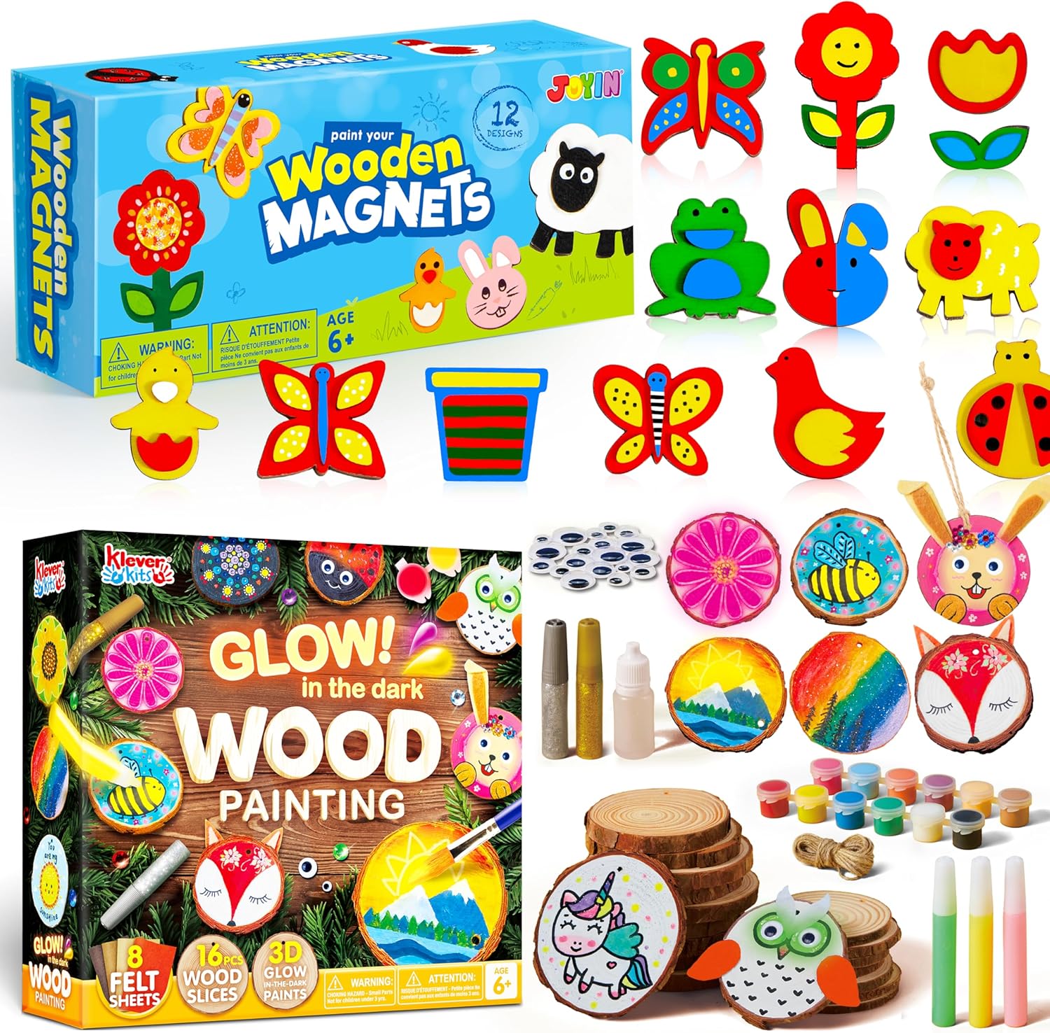Amazon.com: JOYIN 12 pcs Wooden Magnet Painting Kits and 16 pcs Wooden ...