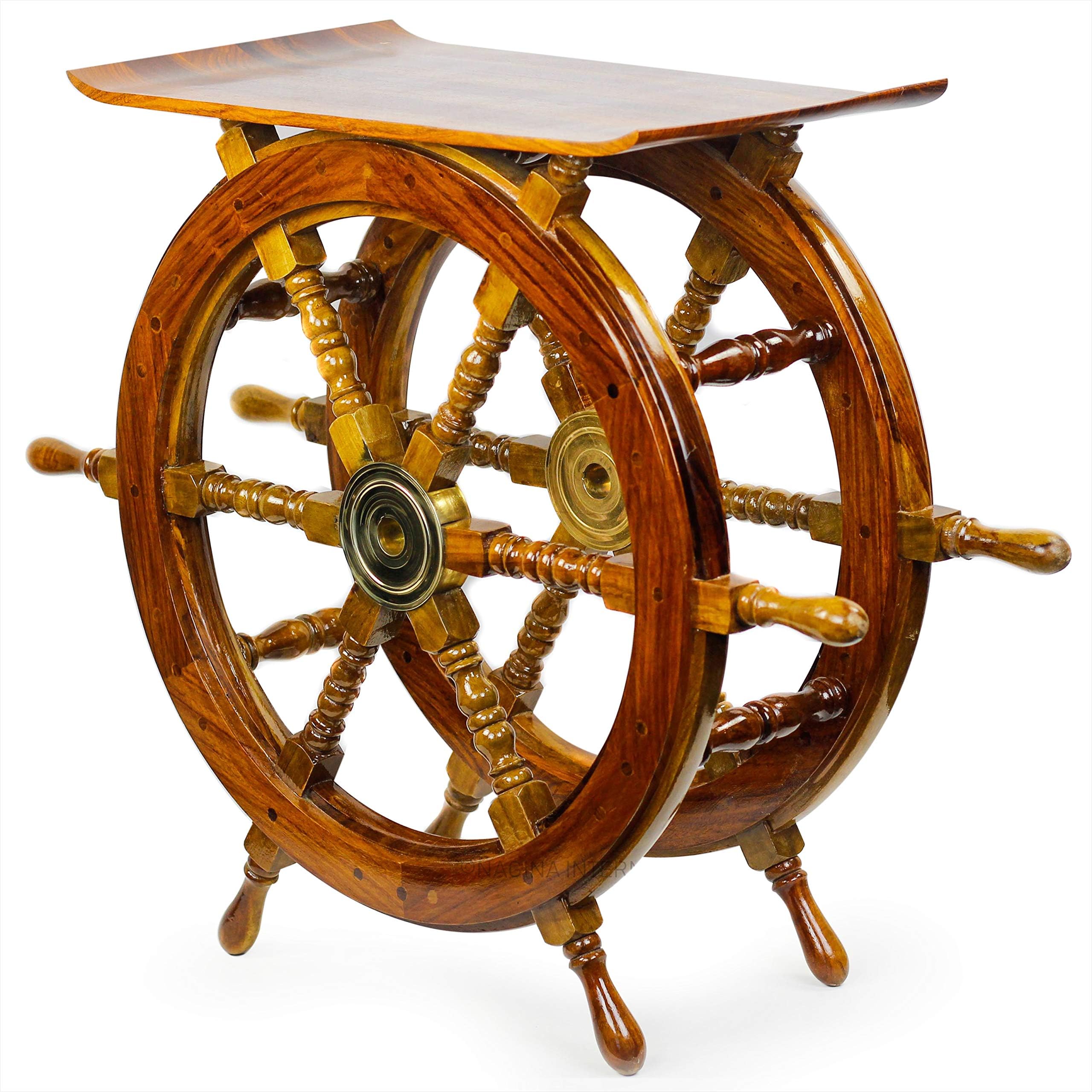 Amazon.com: Nagina International Wooden Hand Crafted Ship Wheel Table ...