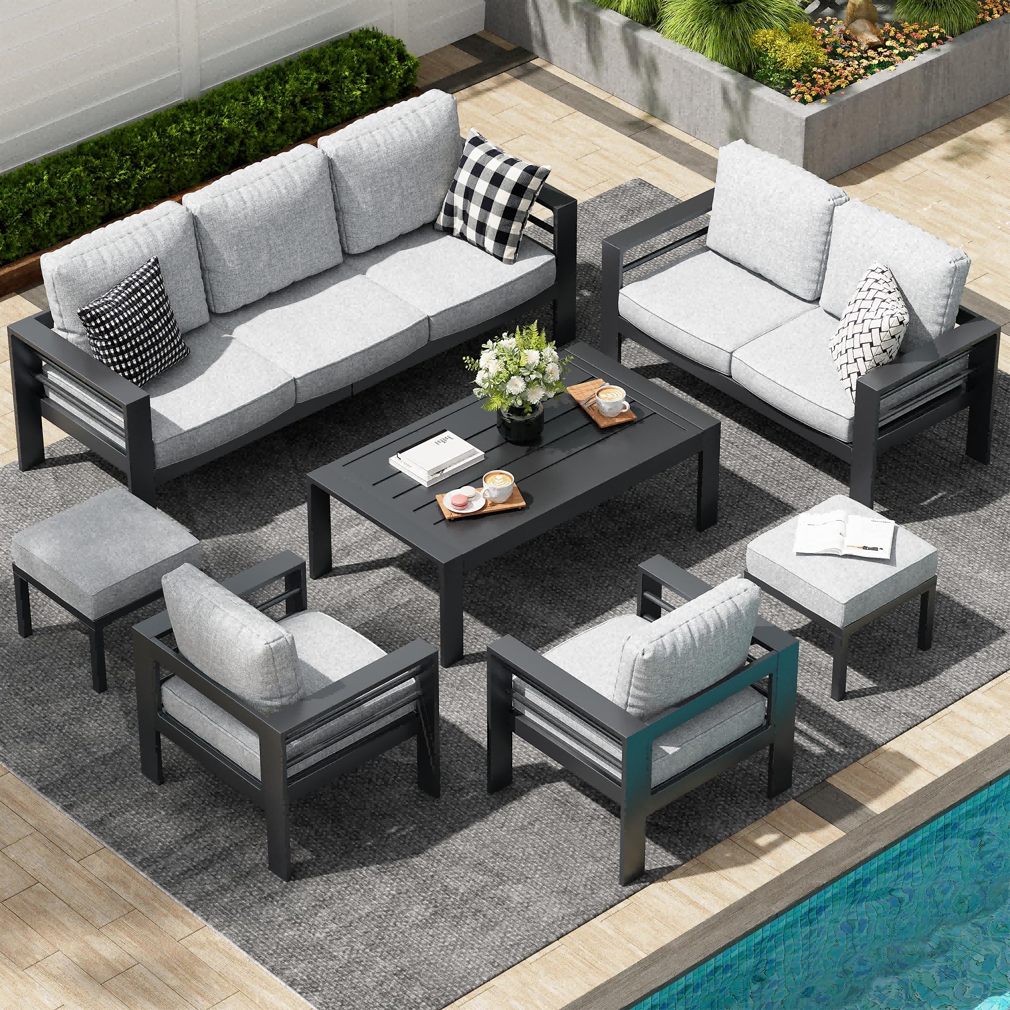 Amazon.com: AECOJOY Aluminum Patio Furniture Set, Modern Outdoor Patio ...