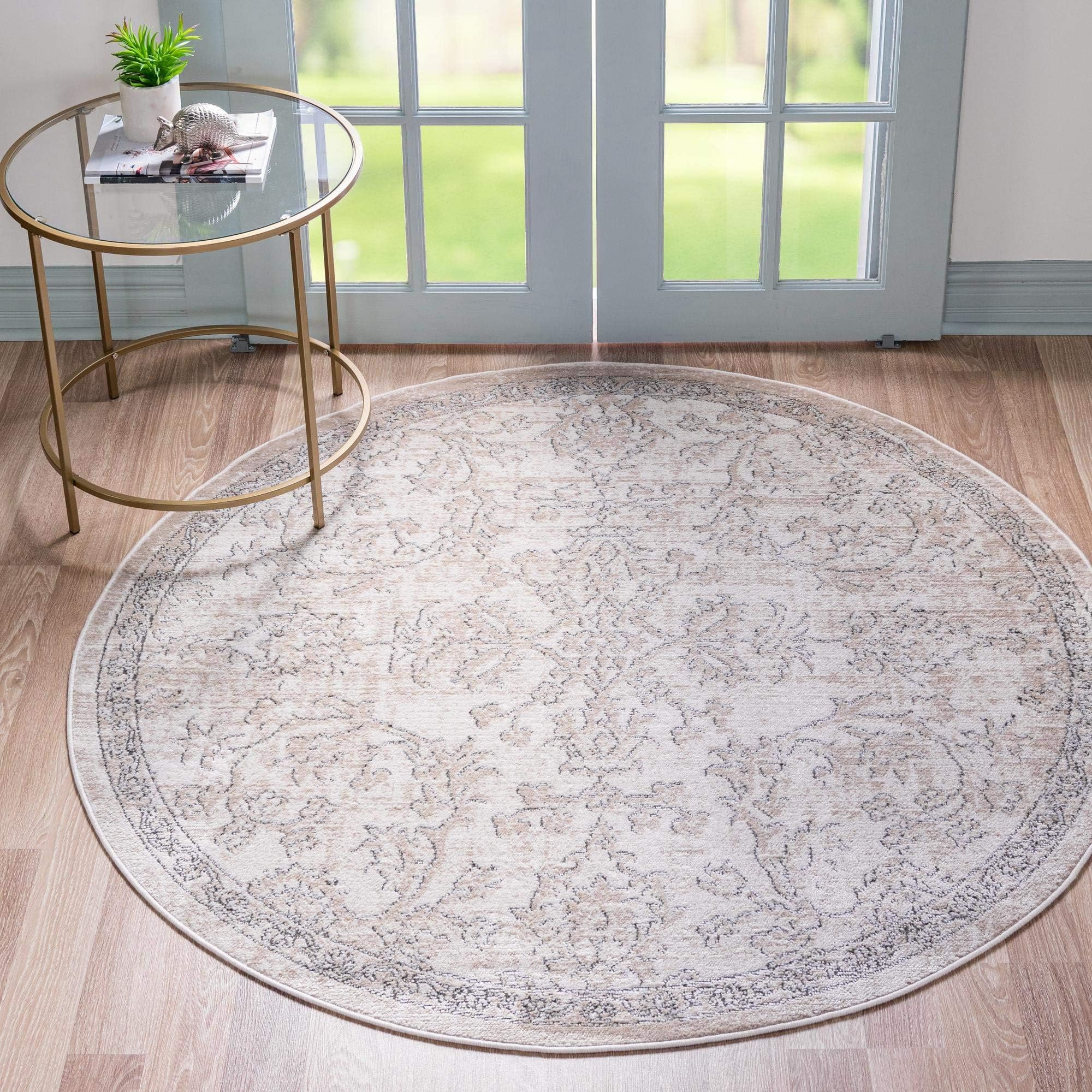Amazon.com: Rugs.com Oregon Collection Rug – 5 Ft Round Ivory Low-Pile ...