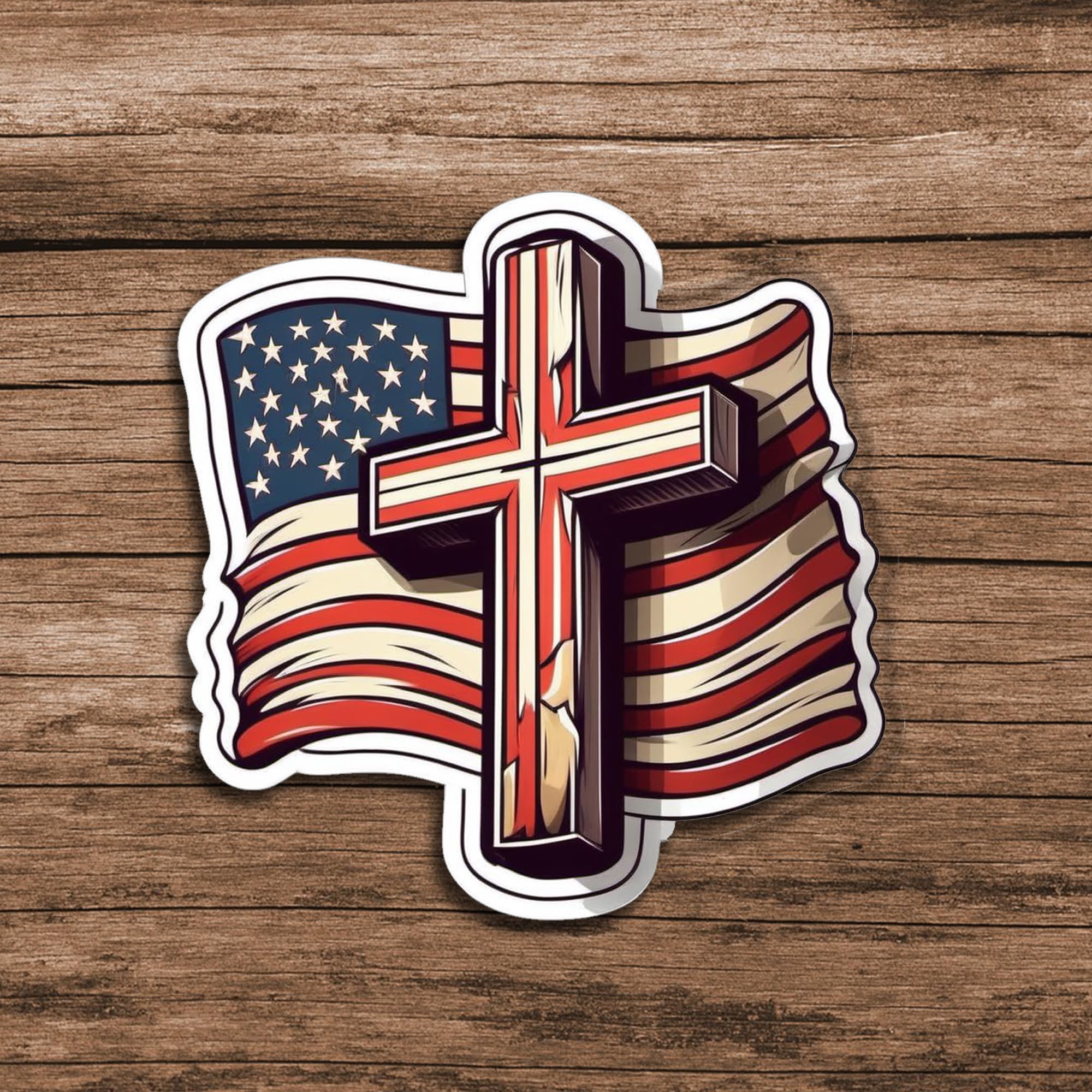 Christian Cross And American Flag Labels Jesus Stickers Goovile