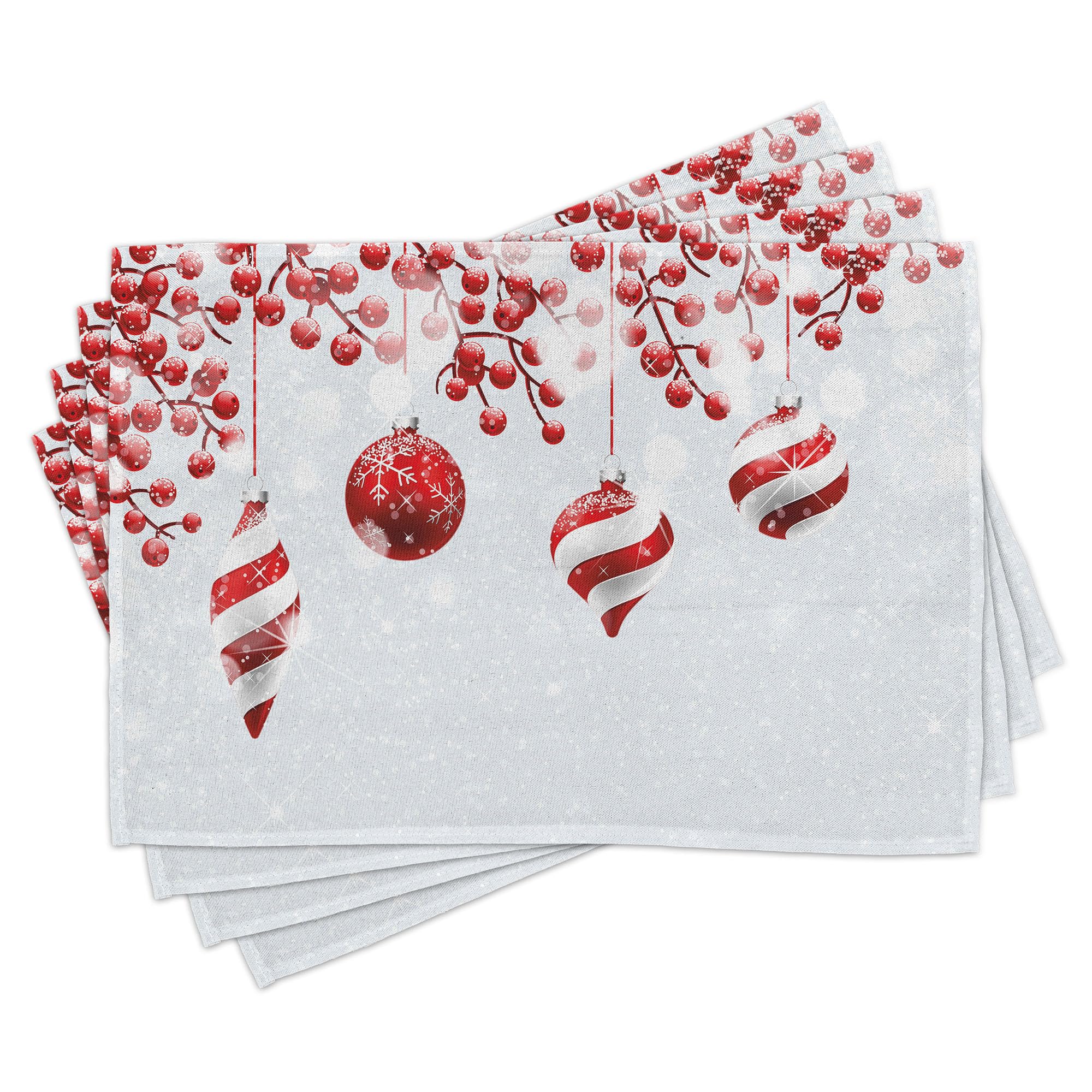 Amazon.com: Ambesonne Christmas Place Mats Set of 8, Traditional Design Holly Berry Branches ...
