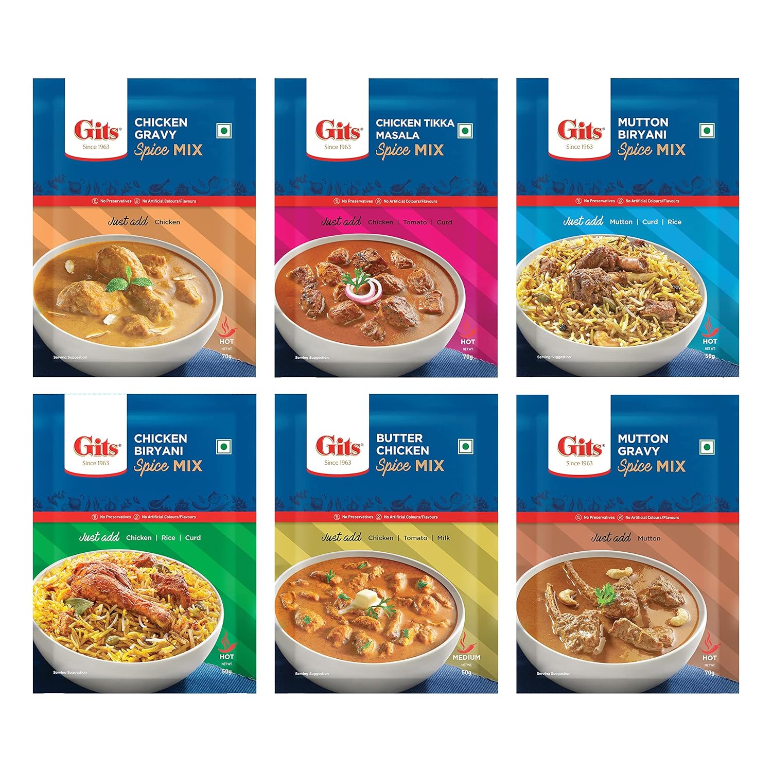 Gits Ready to Cook Spice Mix Combo of 6 - Butter Chicken, Chicken Gravy ...