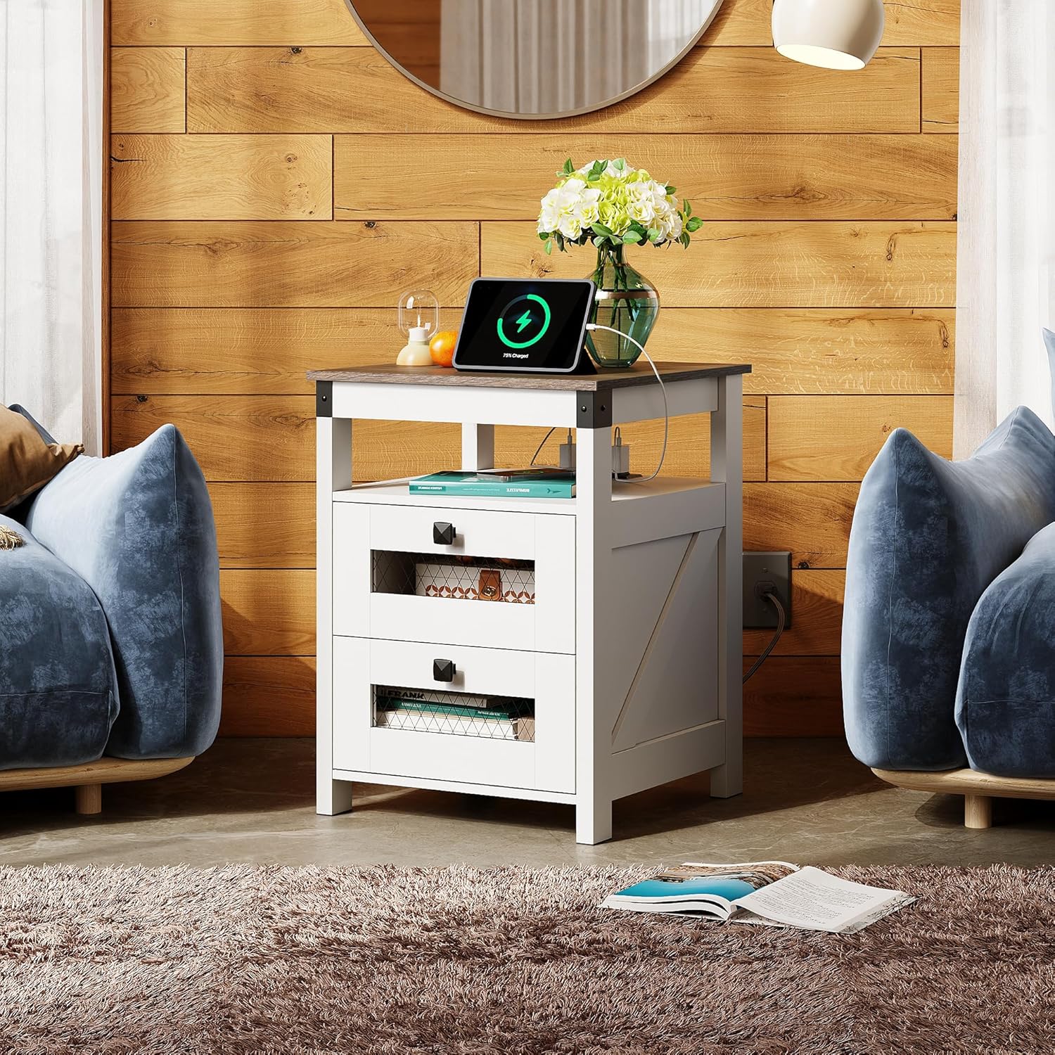 Amazon.com: WLIVE White End Table with Charging Station, Side Table ...