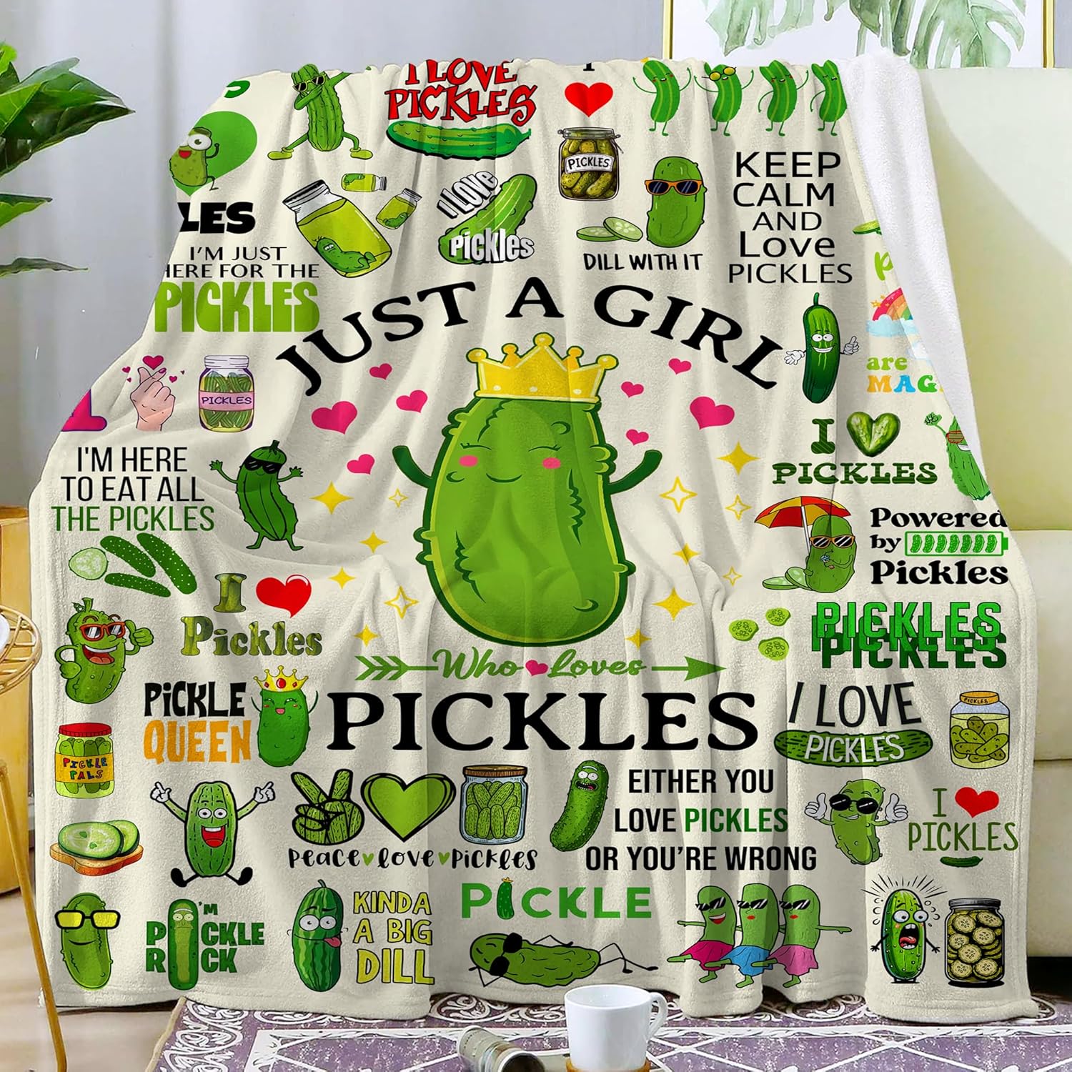 Amazon.com: Pickle Blanket Merch Just A Girl Who Loves Pickles Blanket Soft Cozy Flannel Funny ...